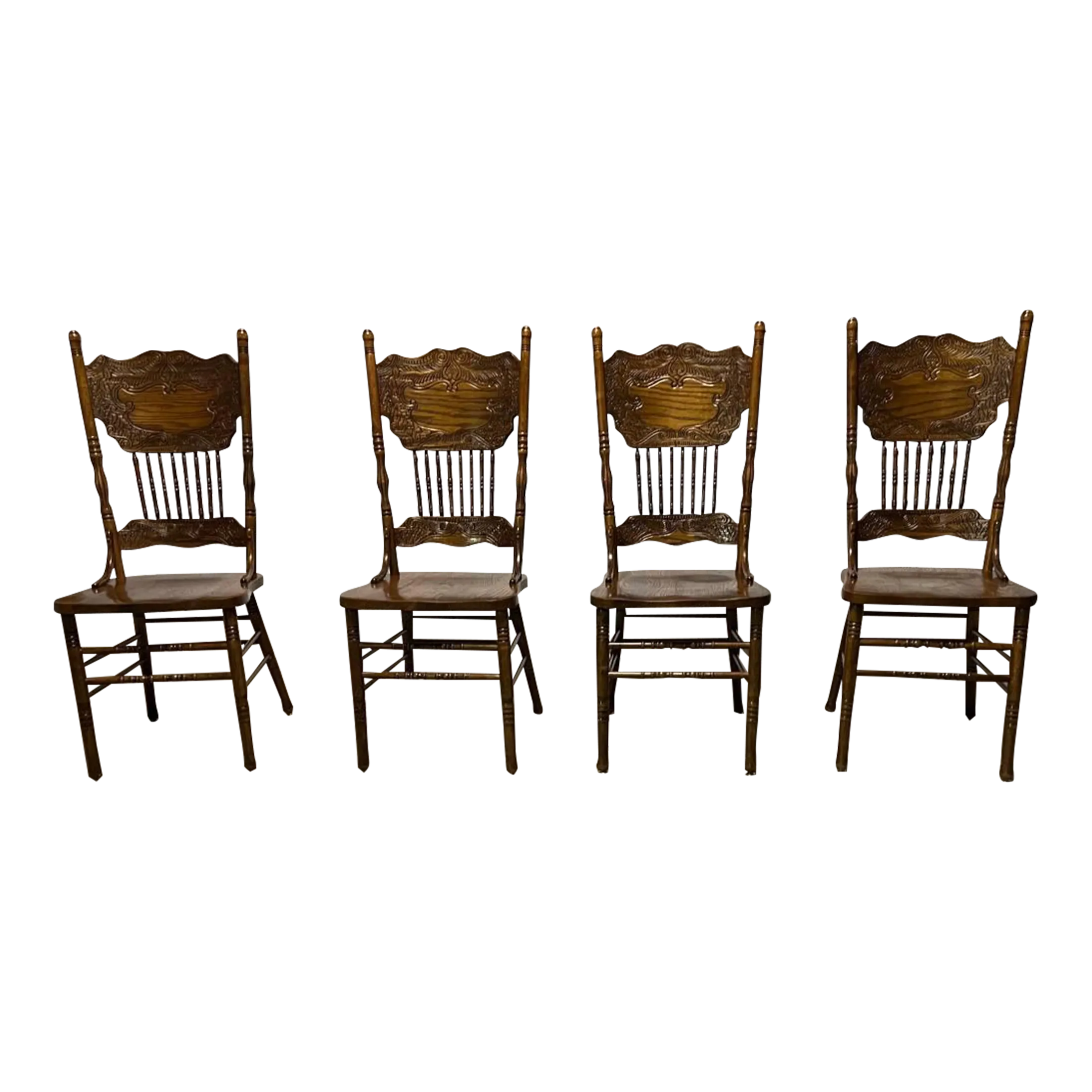 Mid 20th Century Set of Four Vintage Solid Pressed Back Tiger Oak ...