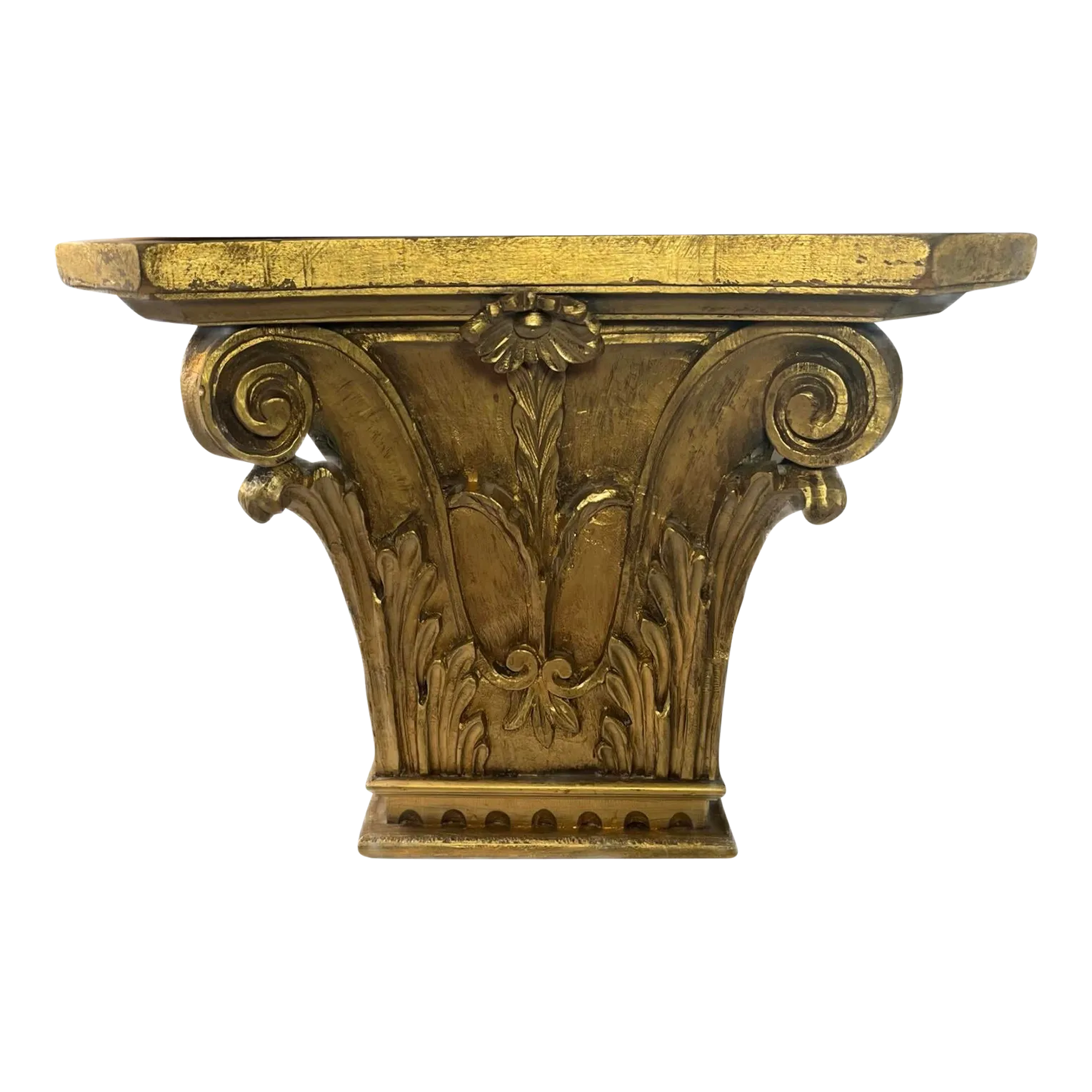 Contemporary Wood Capital With Marble Top | Chairish