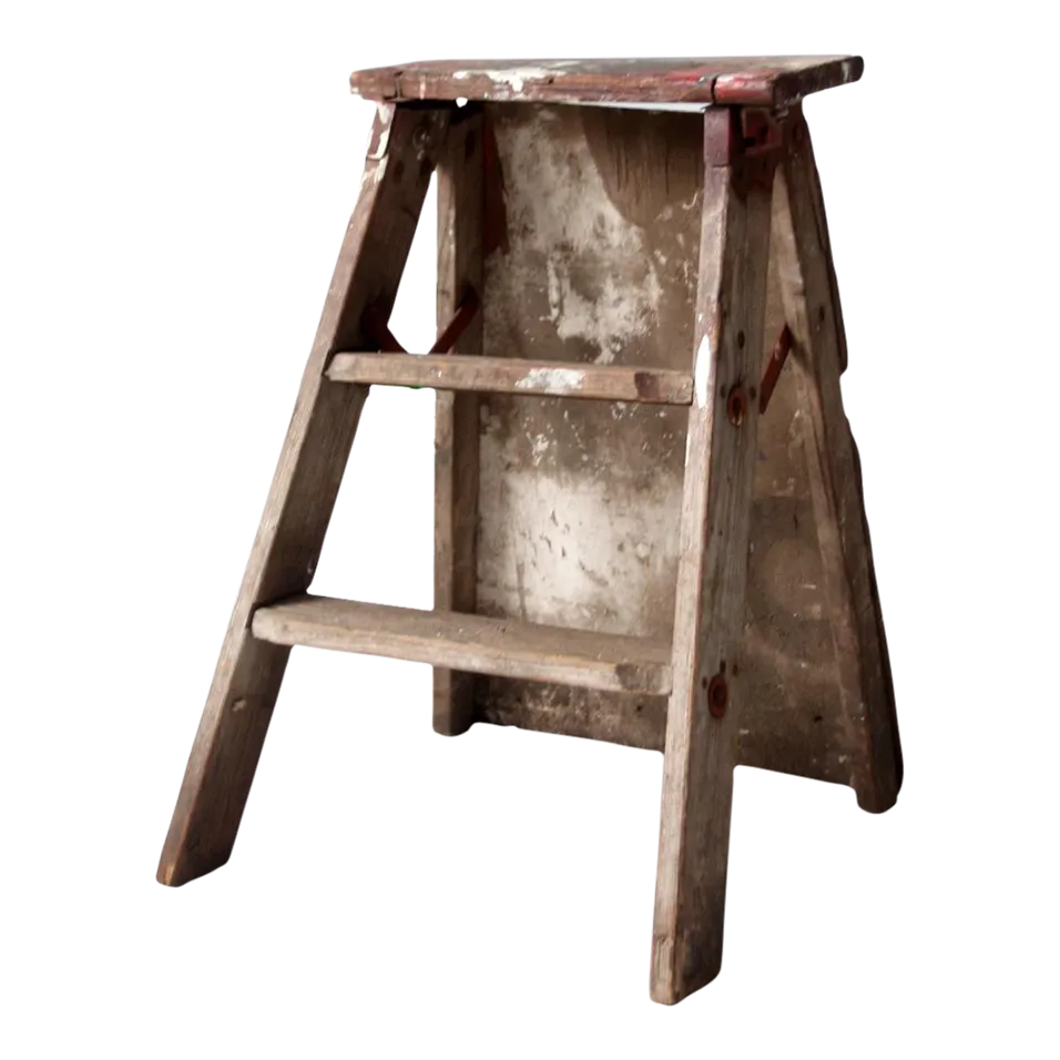 Vintage Rustic Wooden Step Ladder | Chairish