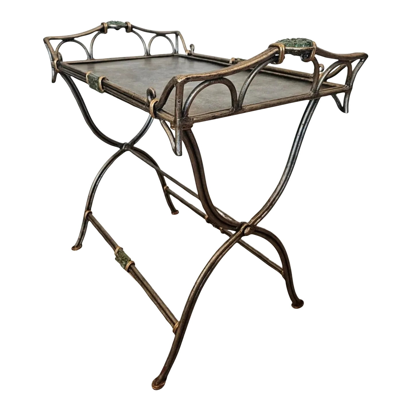 Vintage Sculptural Silver-Tone Iron Metal Serving Tray Table | Chairish