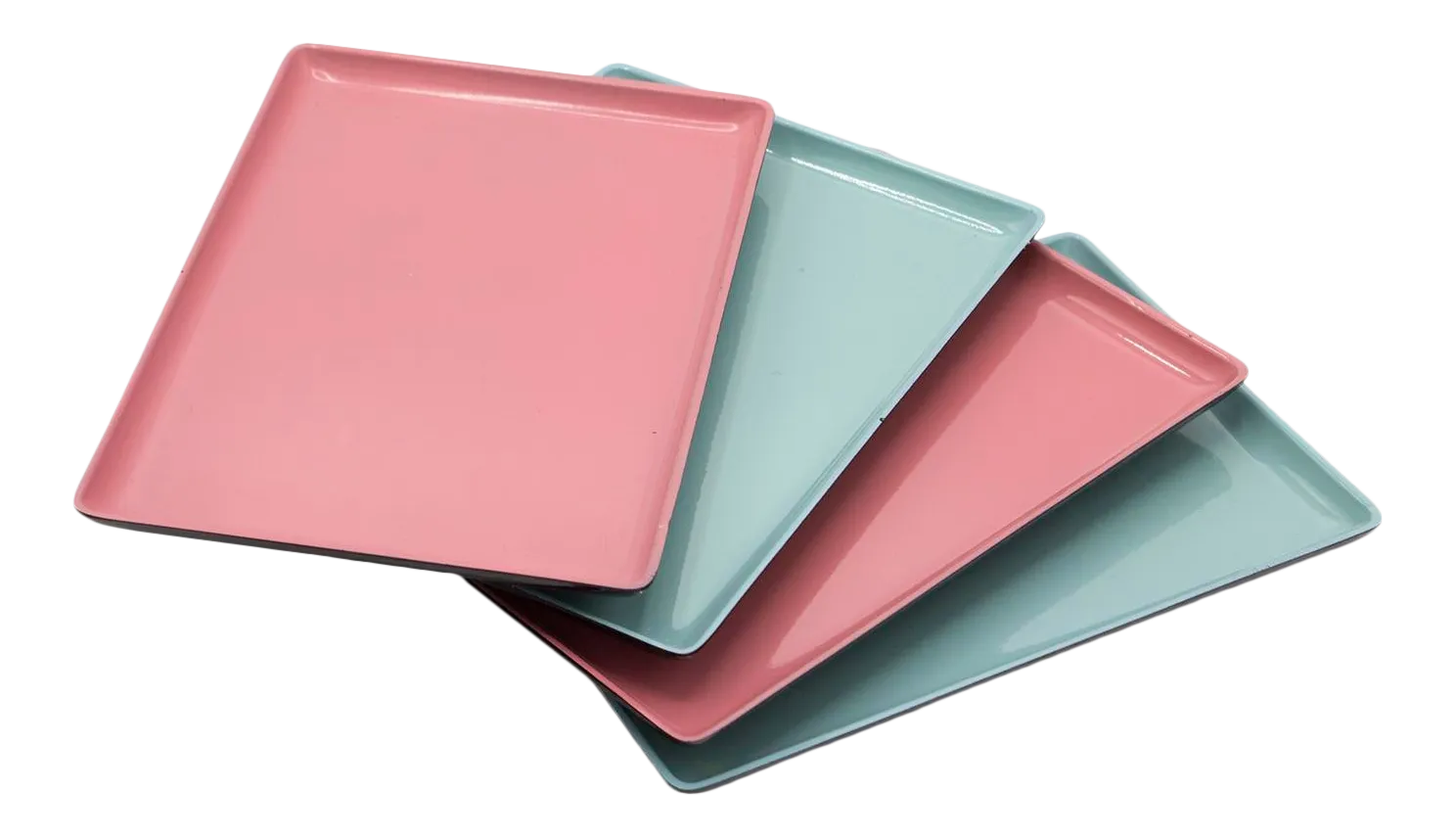 Pink and Blue Japanese Lacquer Stacking Trays, S/4 | Chairish