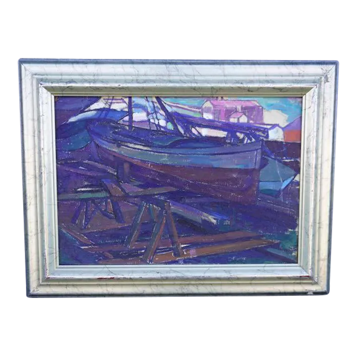 Walter Samuel Sutter -Boat Yard - Oil on Canvas 1920s | Chairish