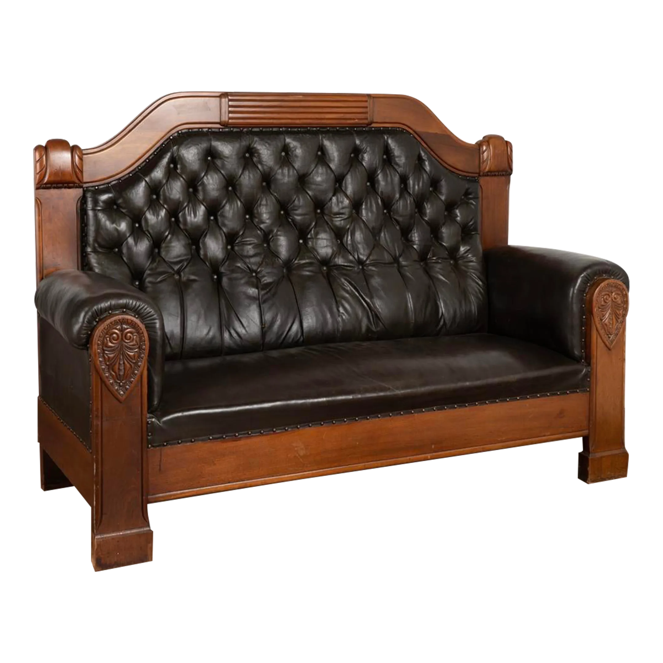 Antique Mahogany High Back Bench Sofa, Denmark Circa 1920-40 | Chairish
