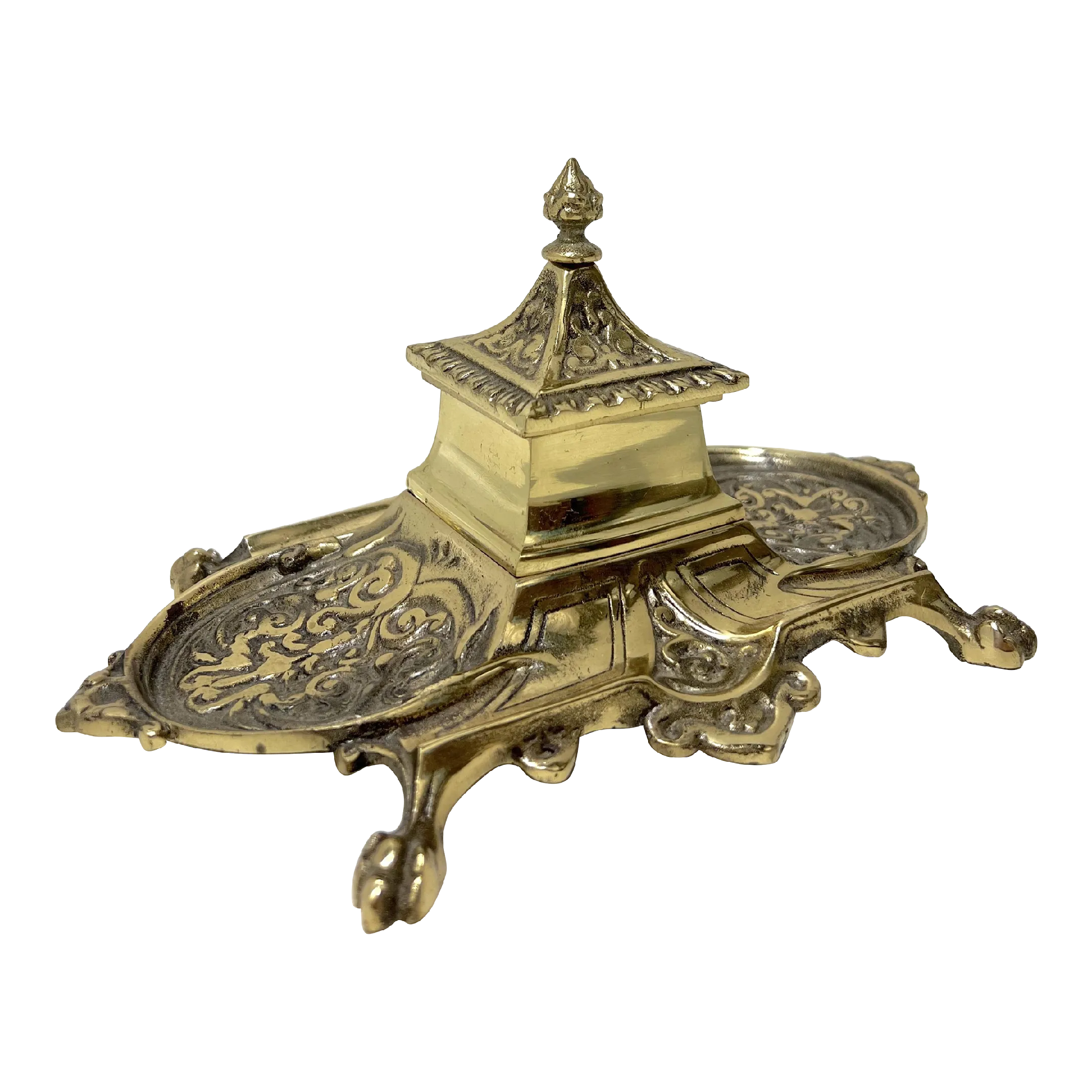 20th Century Solid Brass Japanese Pagoda Inkwell | Chairish