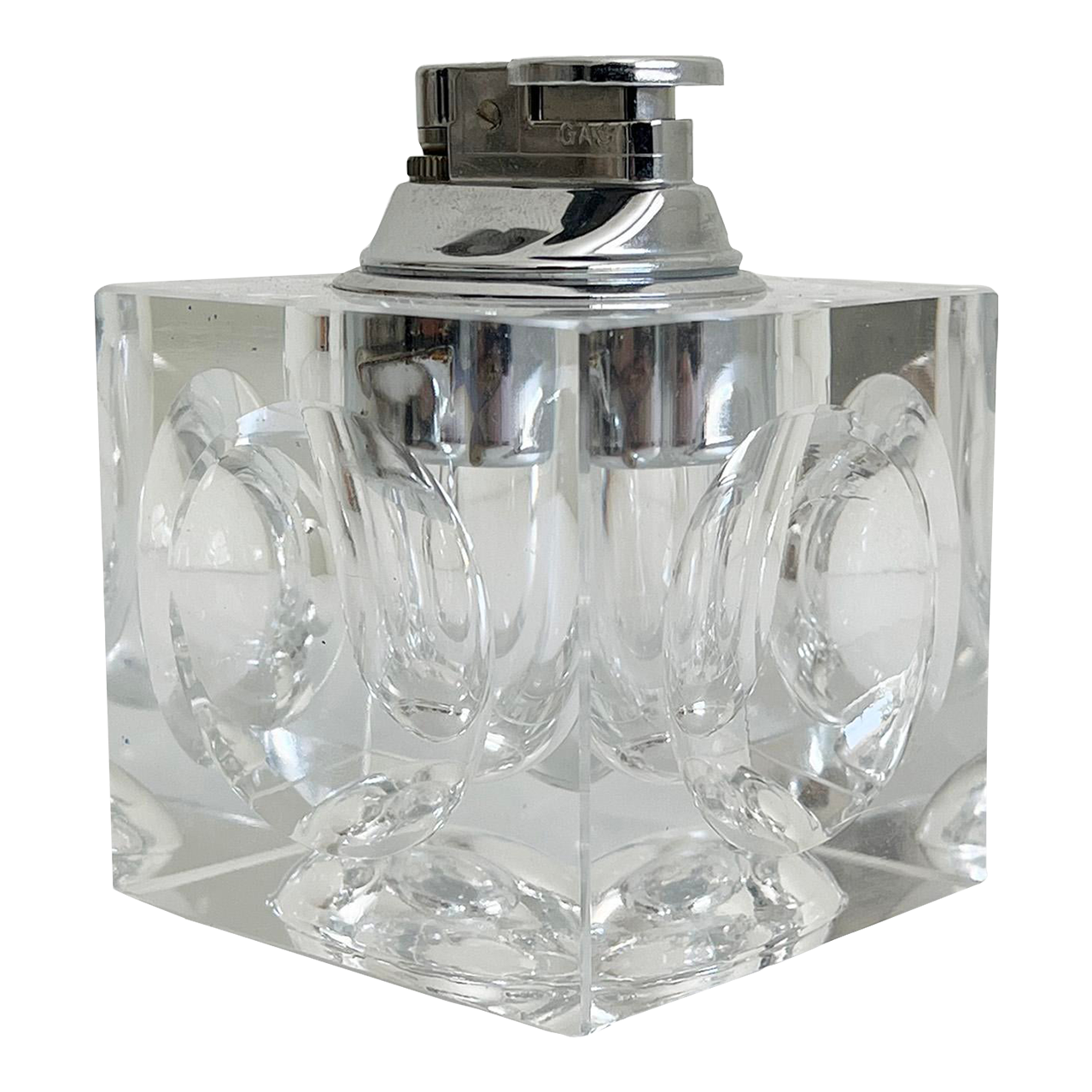 1970s Heavy Cut Glass Cube Lighter | Chairish