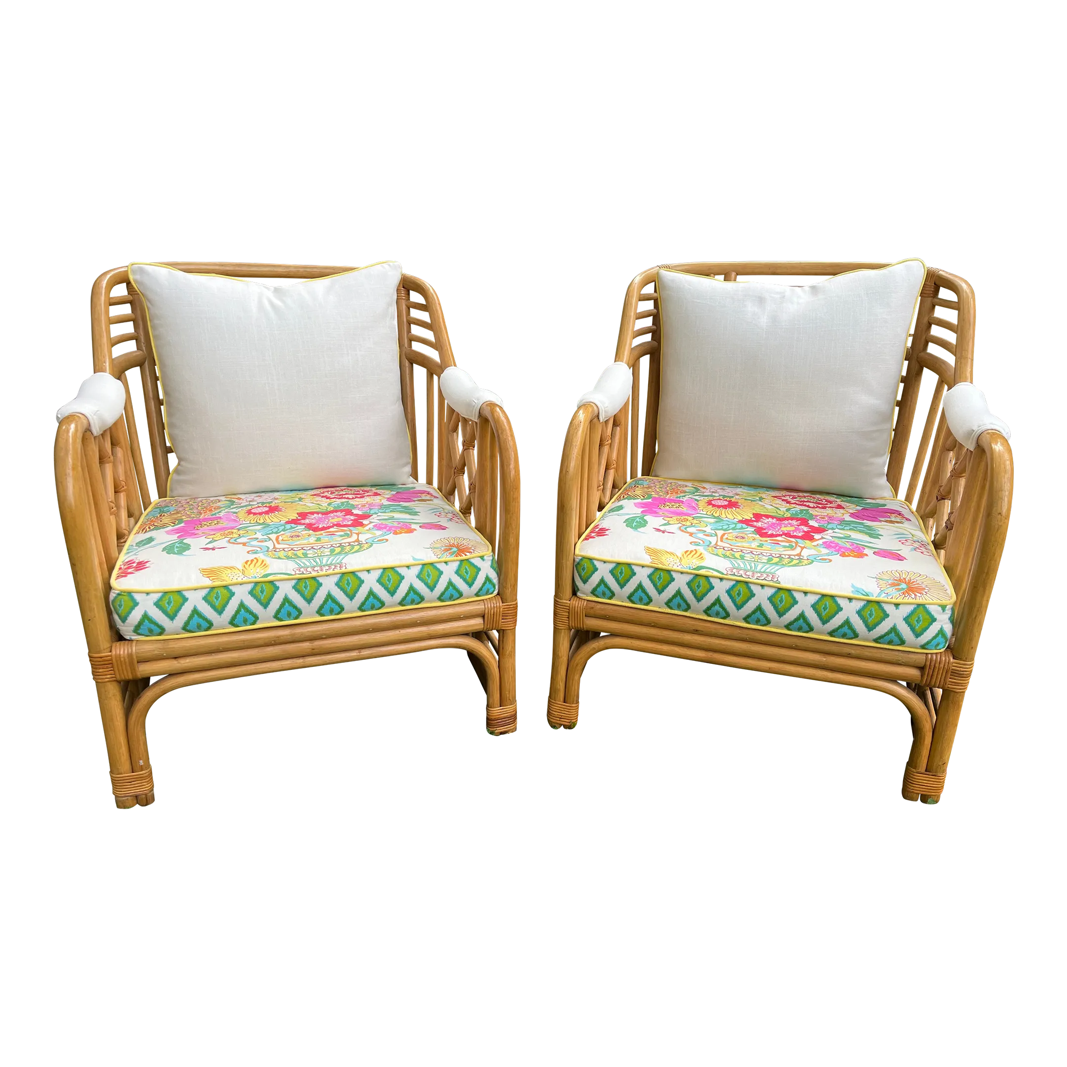 1960s Brighton Style Bamboo Rattan Coastal Club Chairs, a Pair With ...