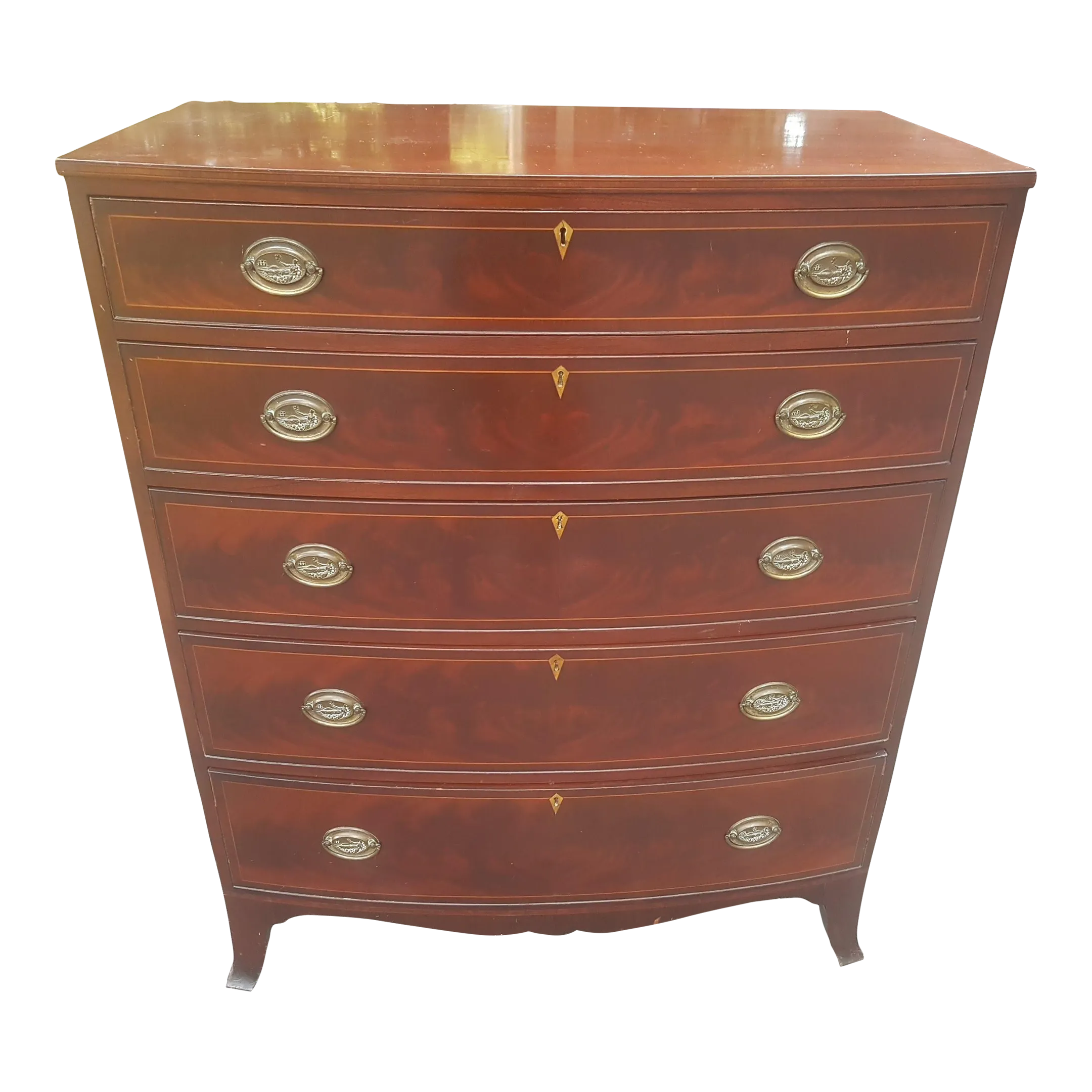 Late 20th Century Vintage Traditional Duncan Phyfe Hepplewhite Style Bow Front Chest of Drawers ...