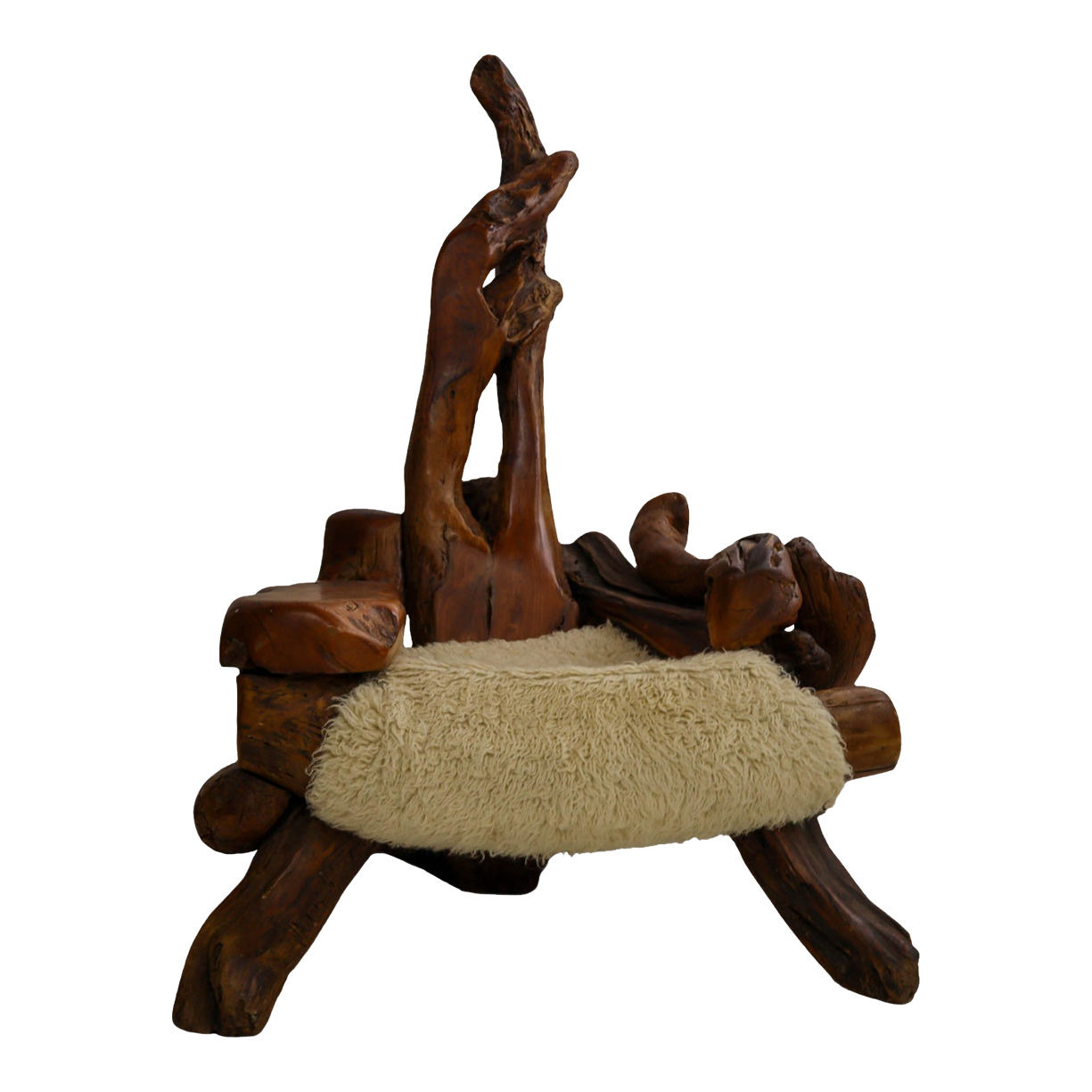Late 1900s Redwood Burl Chair With Sherpa Seat in Manner of Daryl ...