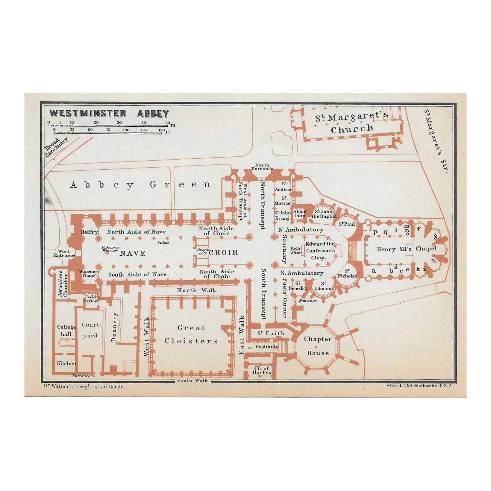 Westminster Abbey Vintage Map Plan London 1935 Stock