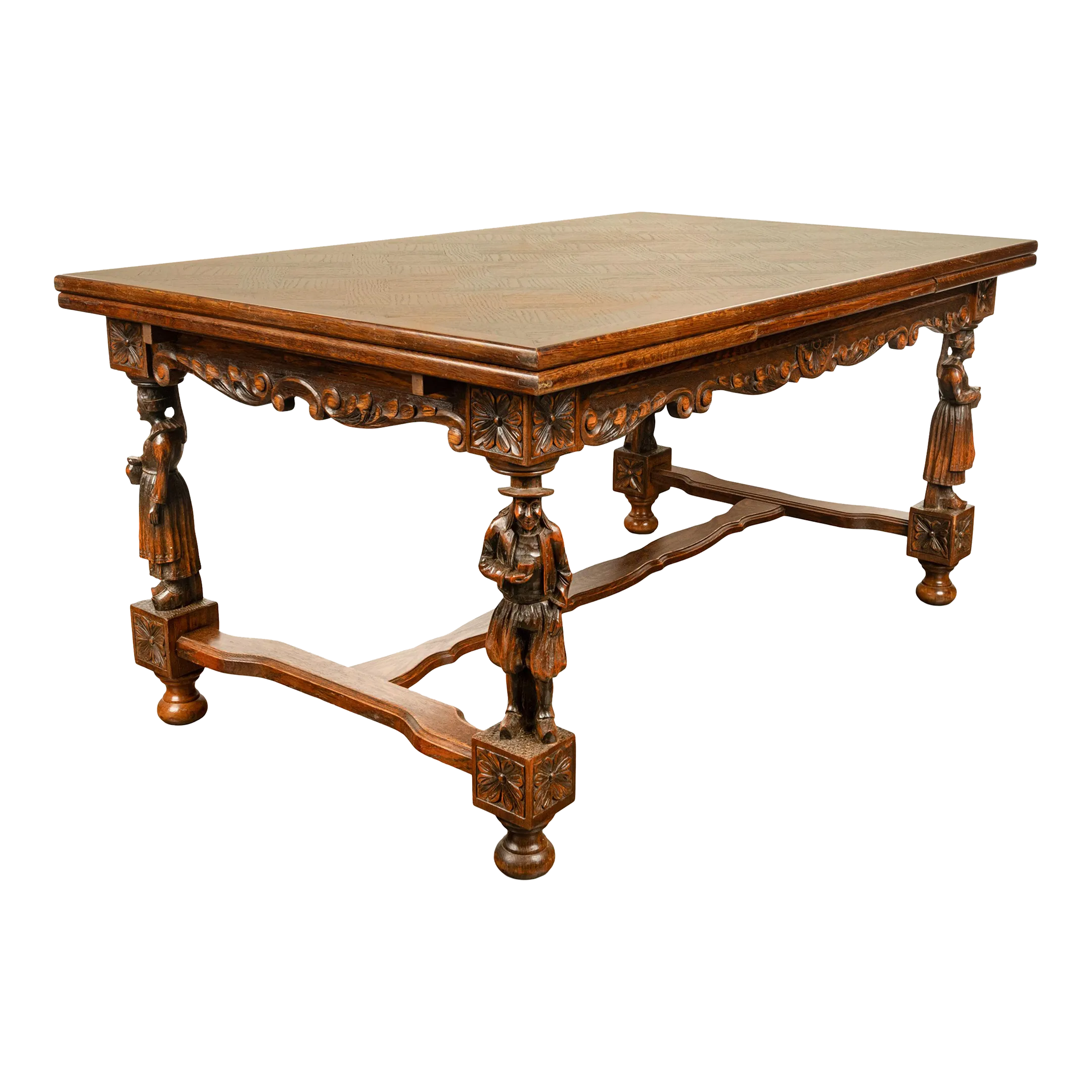 Antique Carved Figural French Breton Inlaid Dining Extending Table ...