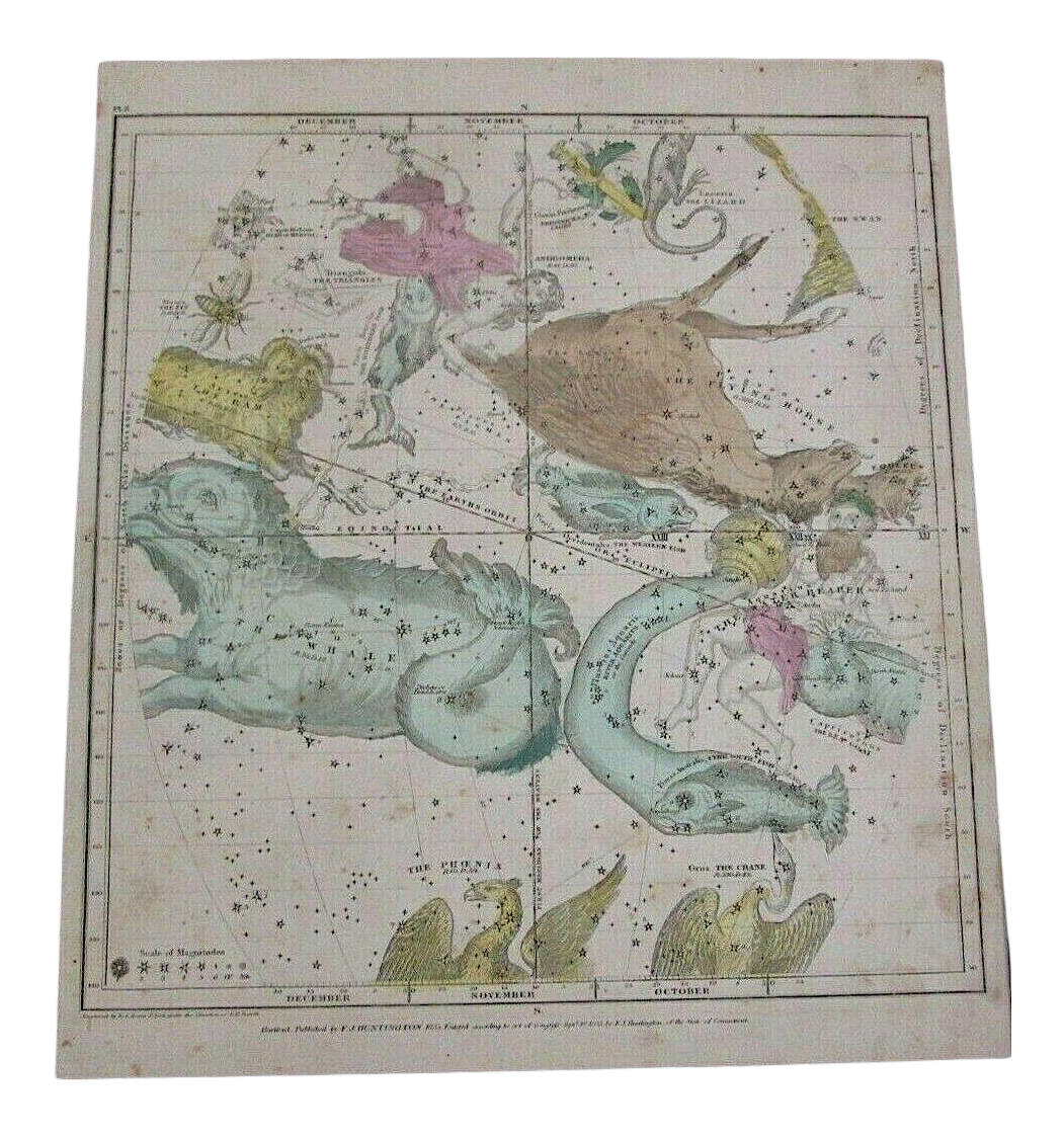 Astronomy-Antique 19th C. Celestial Map/Chart-Constellations & the ...