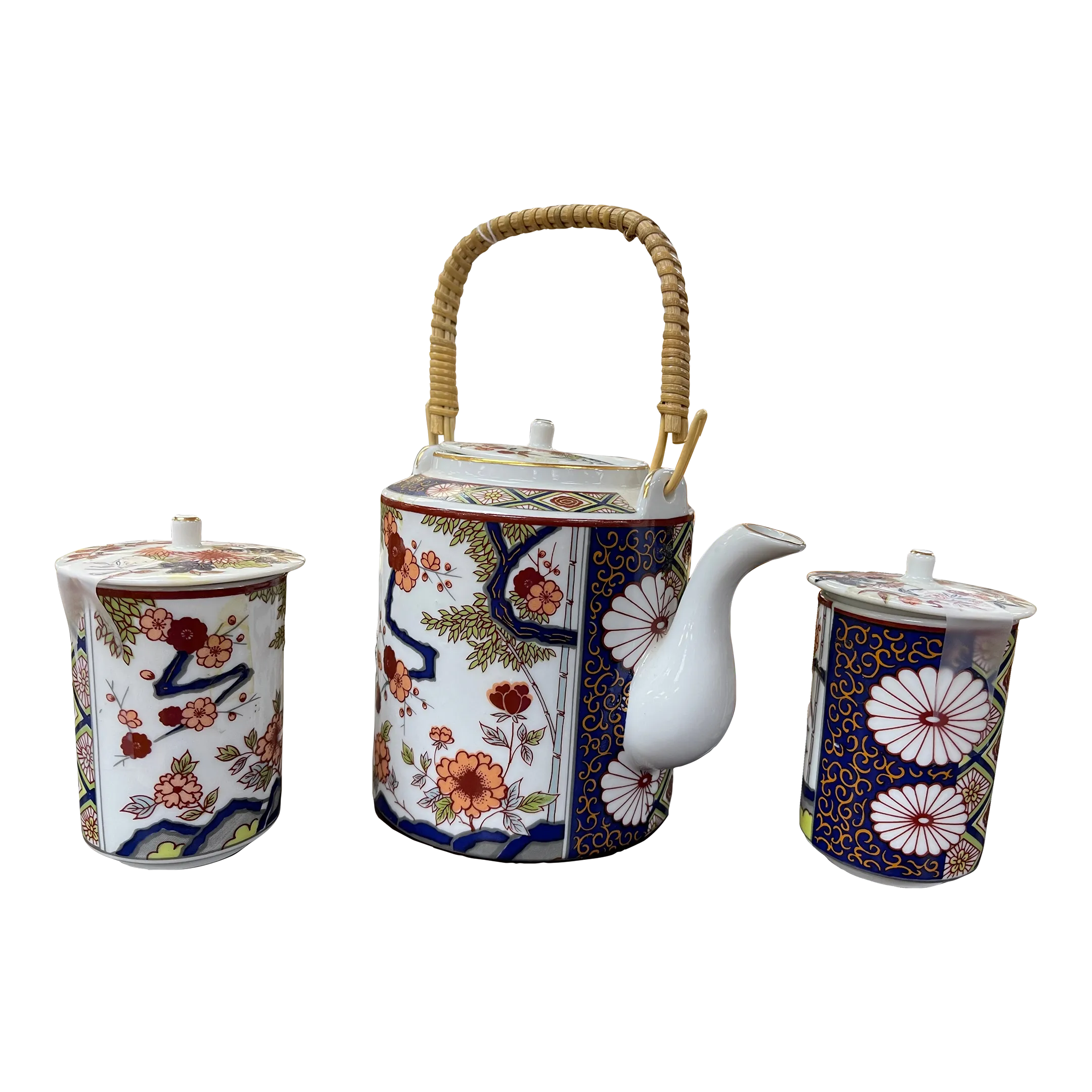 Vintage Imari Style Tea Set. Lidded Tea Pot With 2 Lidded Glasses ...