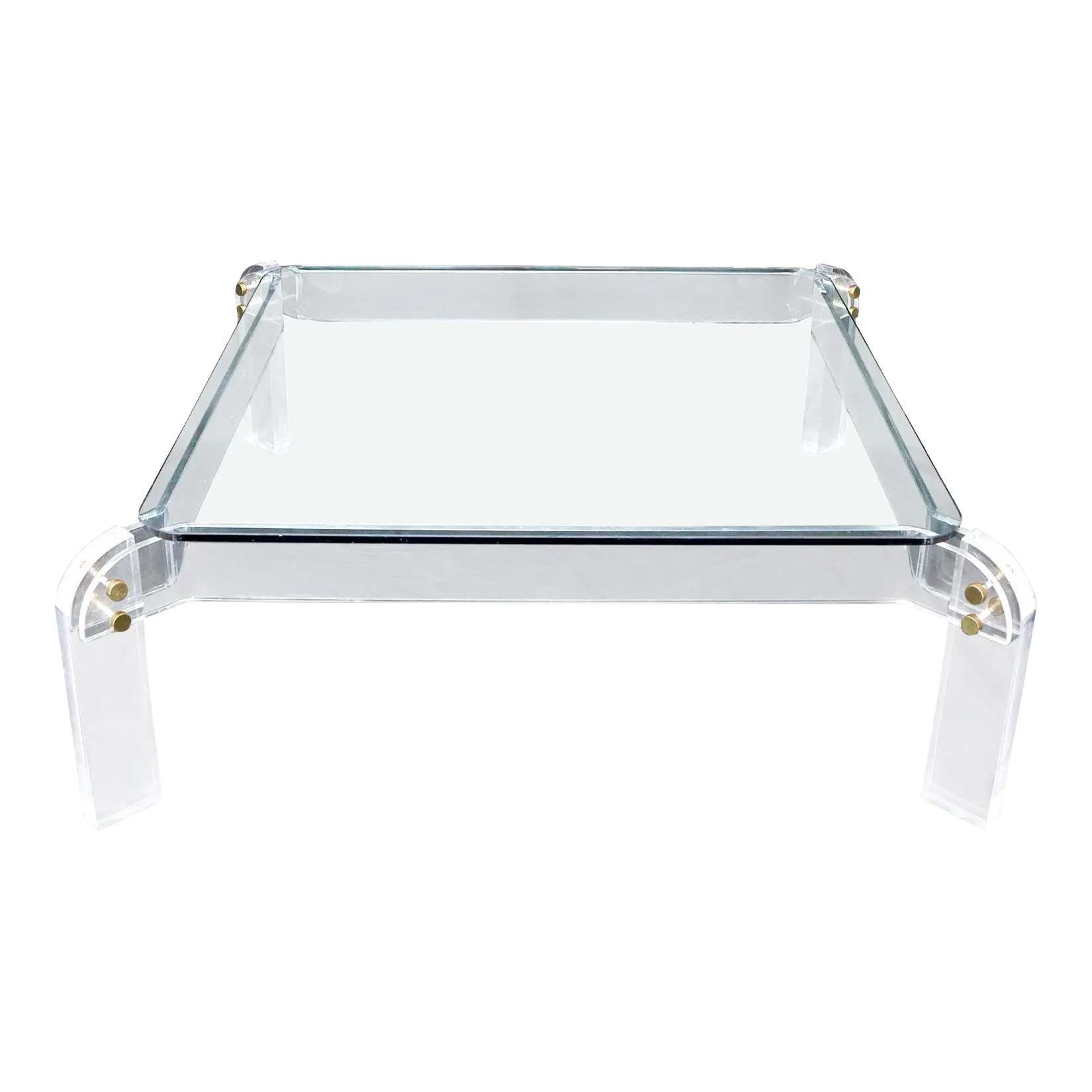 Large Lucite Base Square Glass Top Coffee Table | Chairish