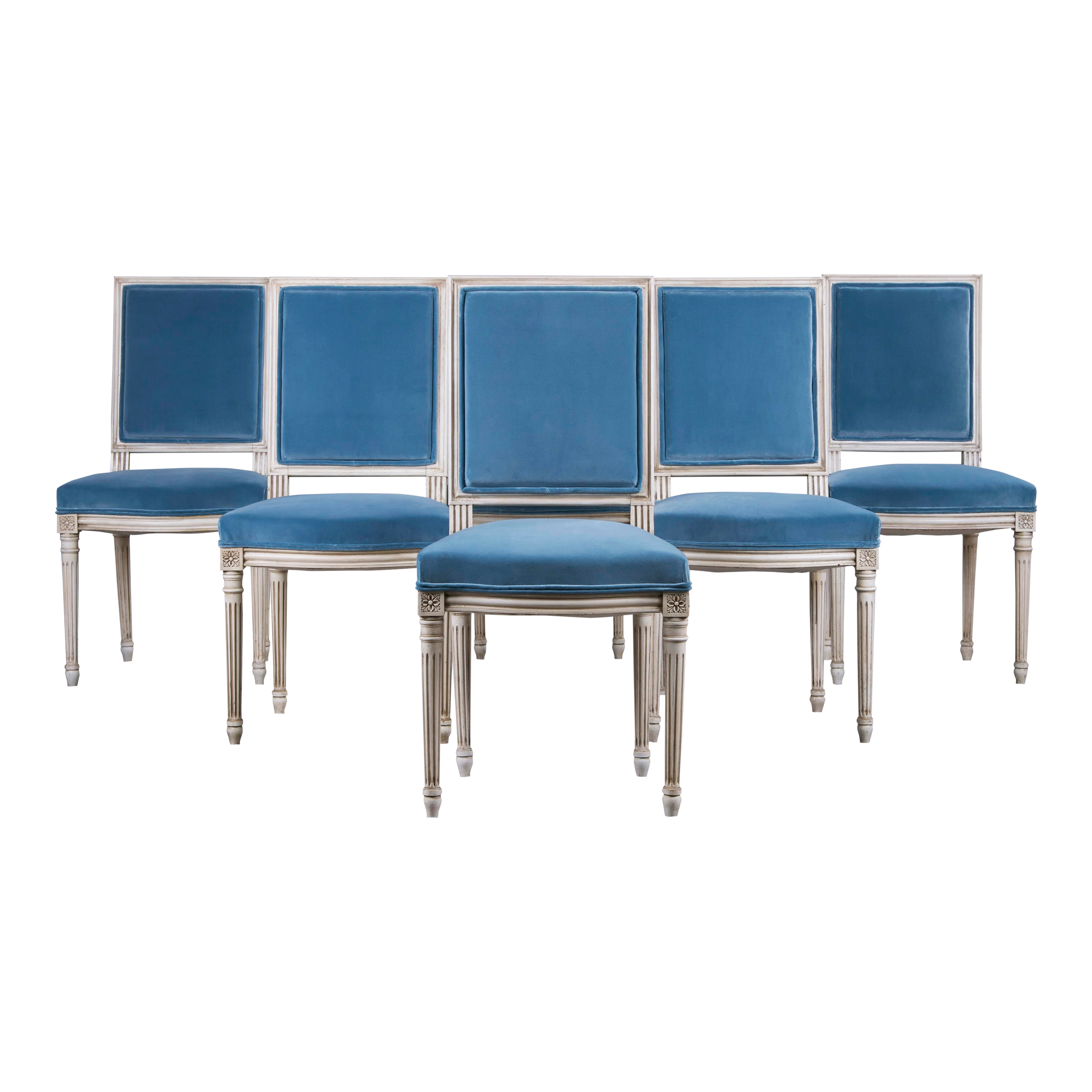 Antique French Louis XVI Style Painted Square Back Dining Chairs W ...