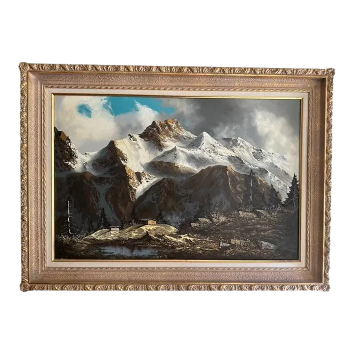 1940s Alps Mountain Landscape Oil Painting, Framed | Chairish