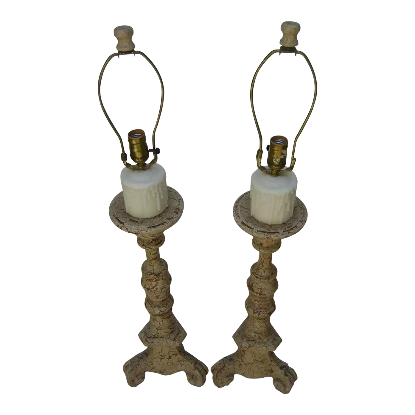 2010s Italian Spanish Dana Creath Pricket Candlestick Lamps - A Pair ...