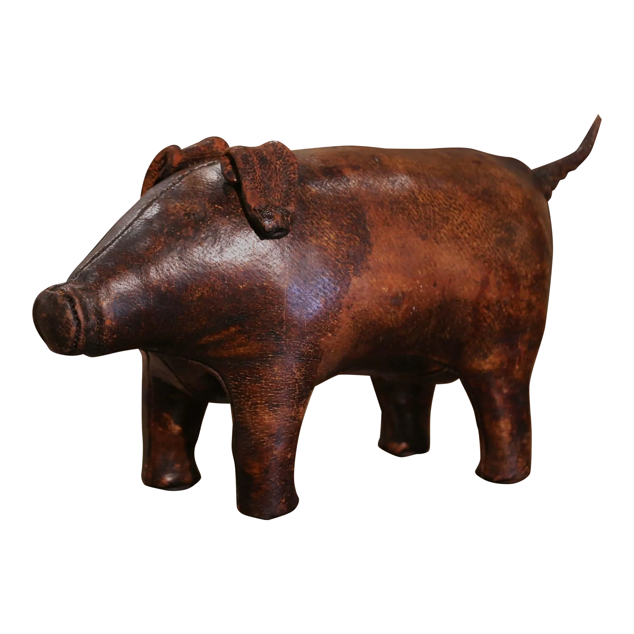 Early 20th Century English Brown Patinated Leather Pig Footstool | Chairish