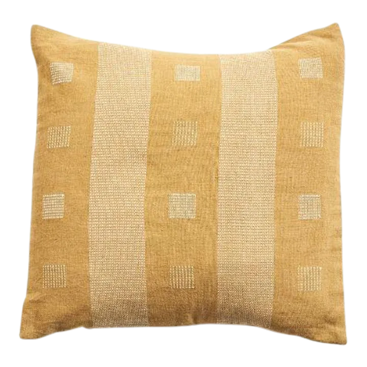 Chokor Nira in Ochre Yellow Handloom Organic Cotton Pillow | Chairish