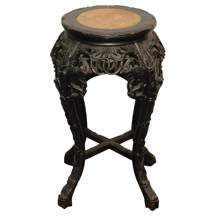 Chinese Carved Stand with Marble Inset | Chairish