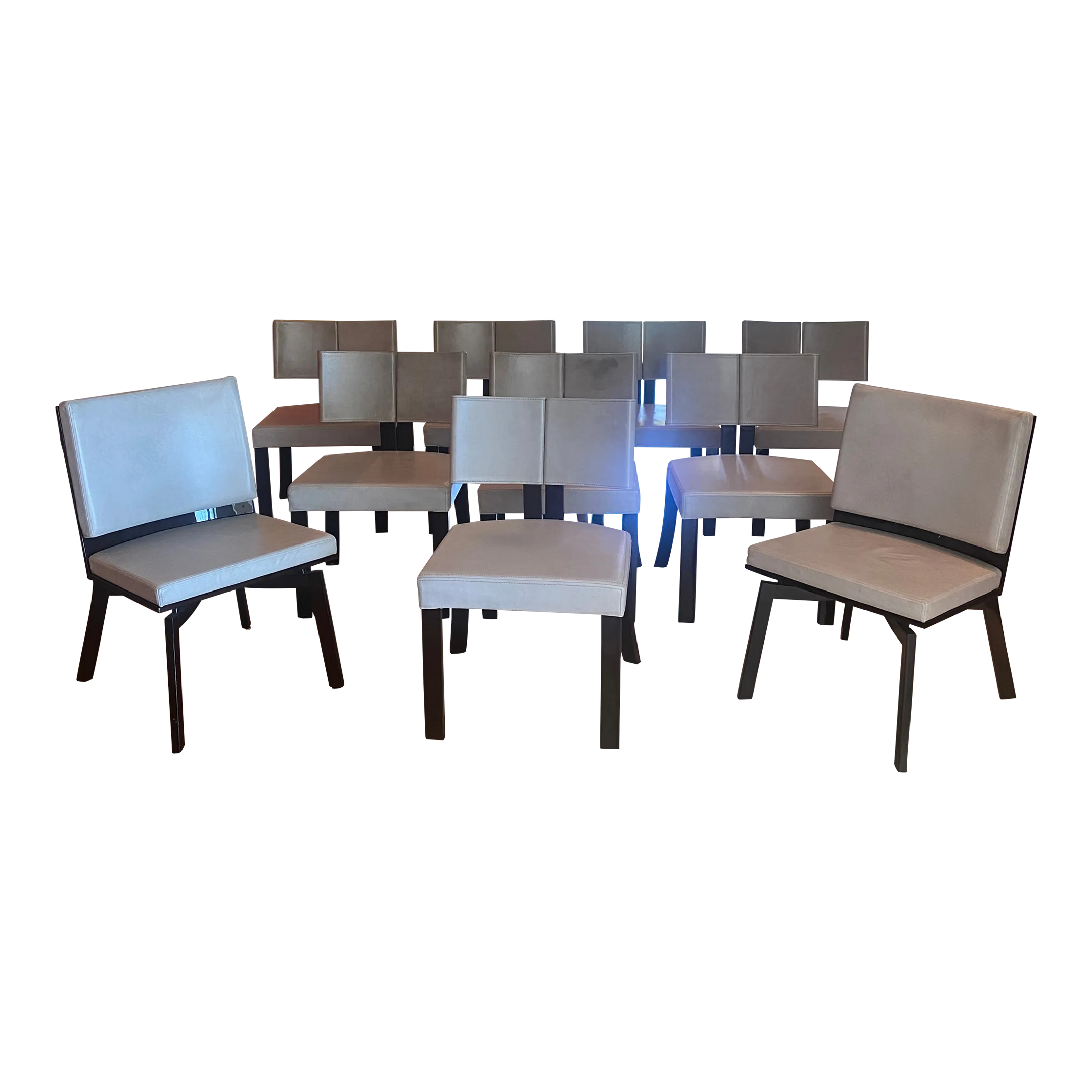 Custom Mahogany Lacquer Frame Leather Dining Chairs- Set of 10 | Chairish