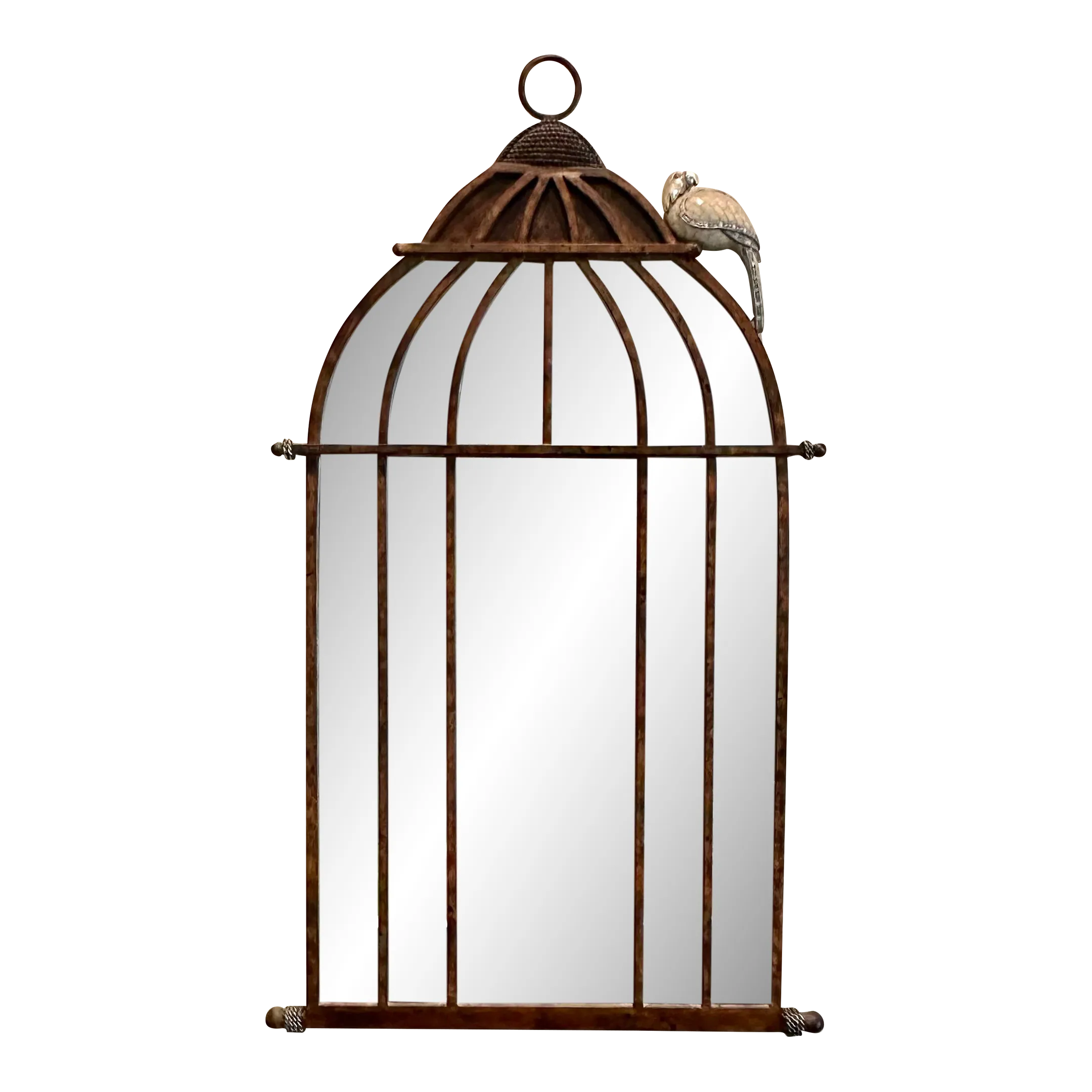 Vintage Horchow Bird Cage Mirror With Perched Parrot | Chairish