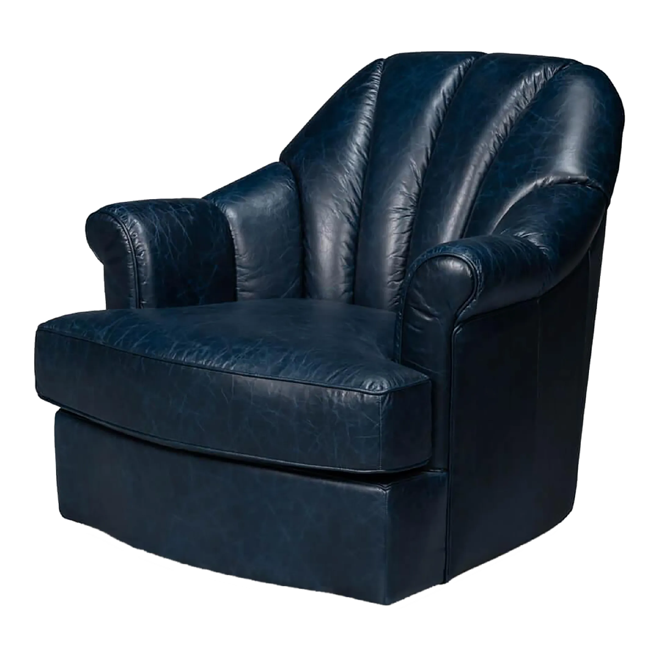 Blue Leather Swivel Chair | Chairish