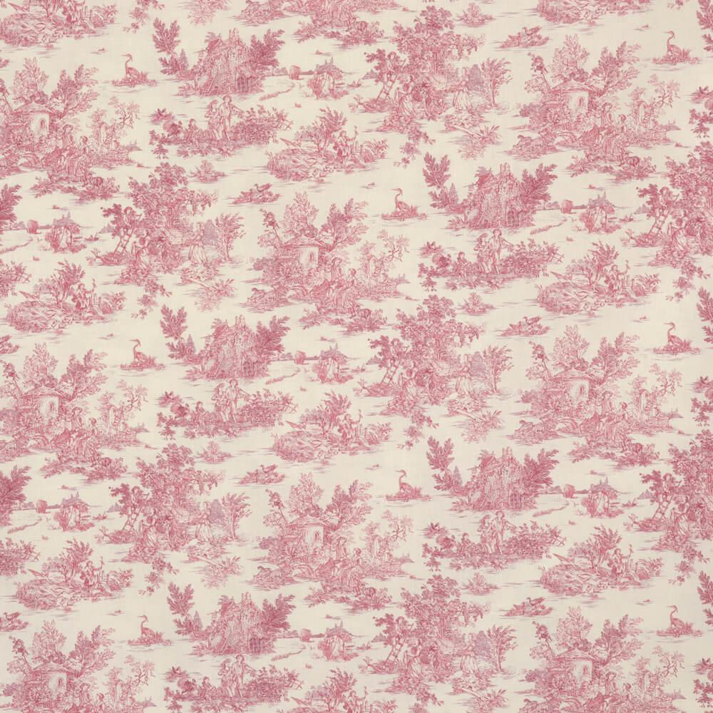 Mini French Toile De Jouy Pink Double Width Fabric | Chairish