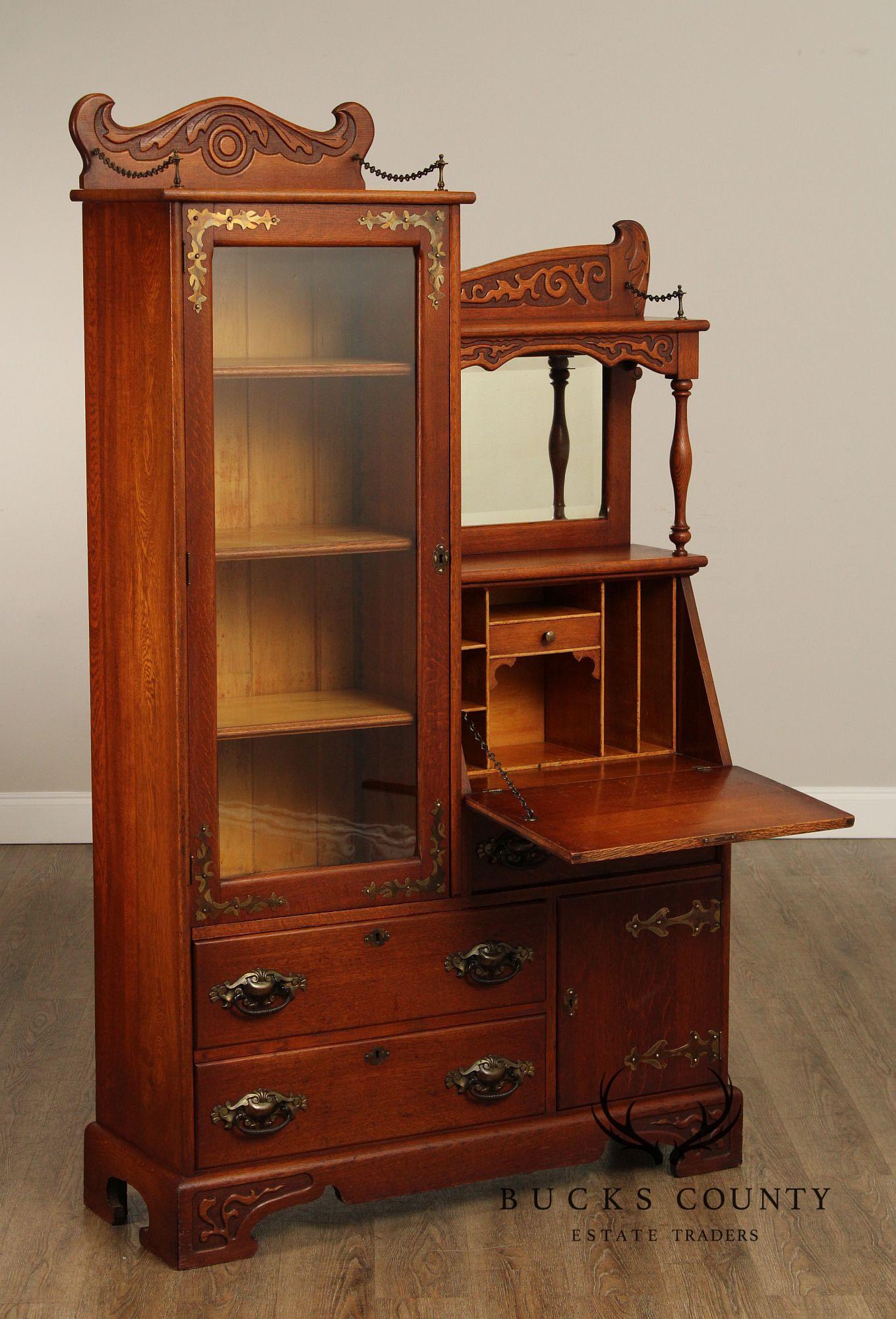 Antique Victorian Carved Oak Side by Side Secretary Desk Bookcase Chairish