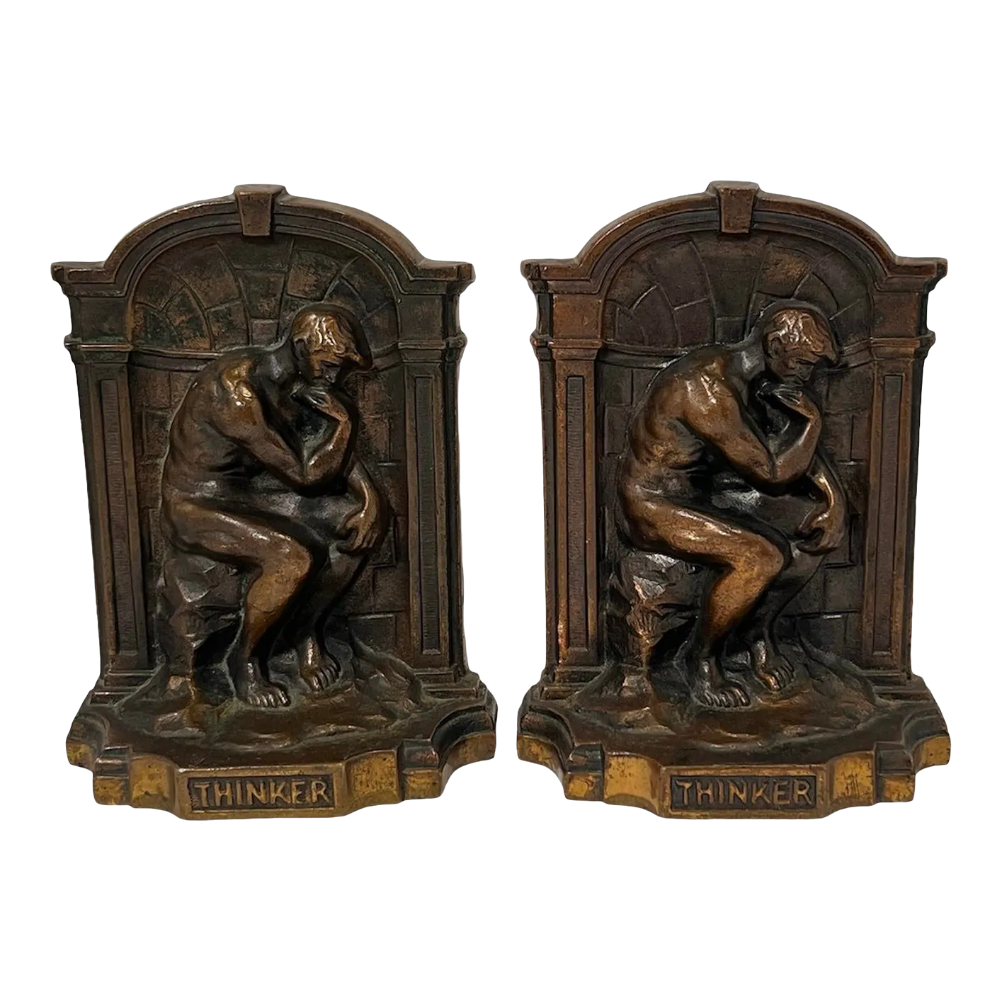 1920s “ Thinker” Bronze Bookends- a Pair | Chairish