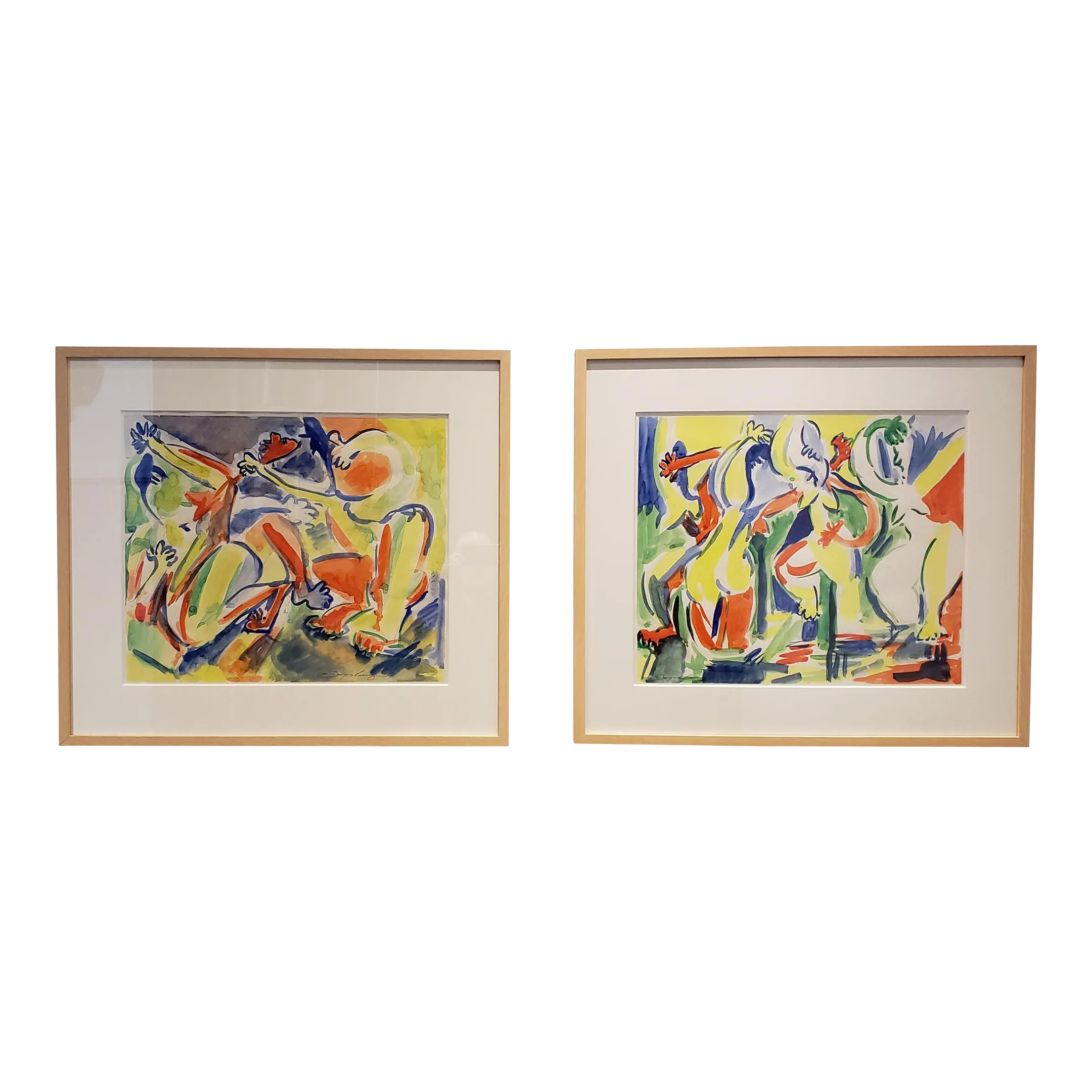 Watercolor Paintings of Dancing Figures by Artist Jacques Lamy - a Pair ...