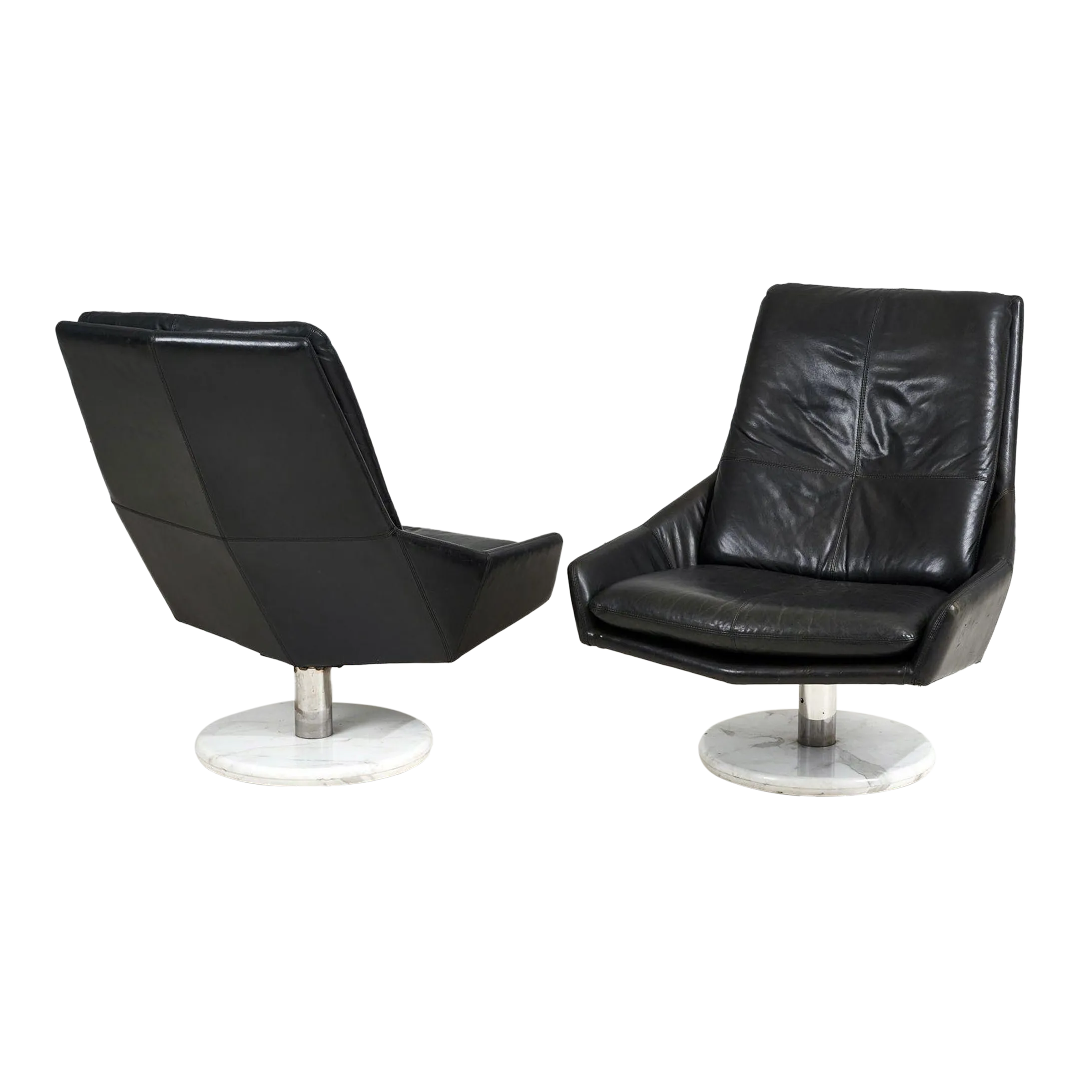 Black Leather Lounge Chairs With Calacutta Marble Bases, 1970 | Chairish
