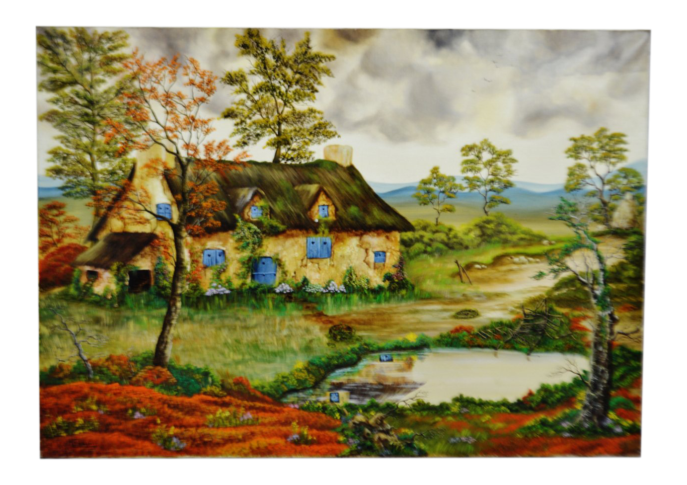 Vintage French Artist M. Frigoli Cottage by the Water Oil on Canvas ...