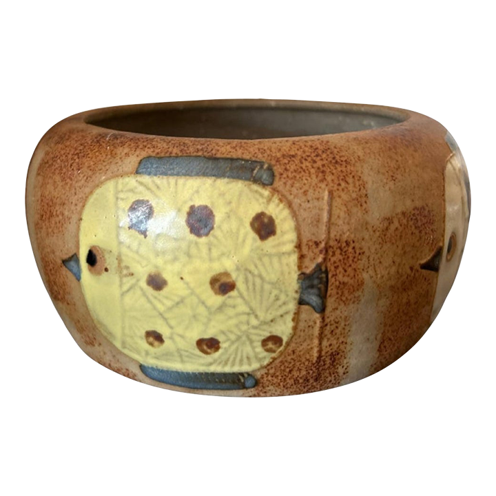 Japanese Mid Century Ceramic Bowl With Fish Motif | Chairish
