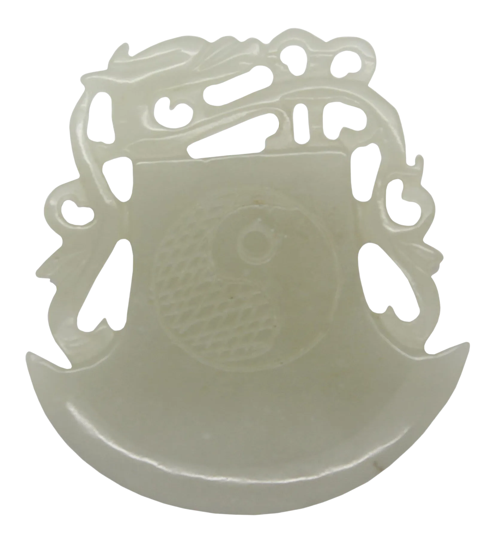 1980s White Natural Jade Pendant With Dragon Handle Ax & Ying Yang ...