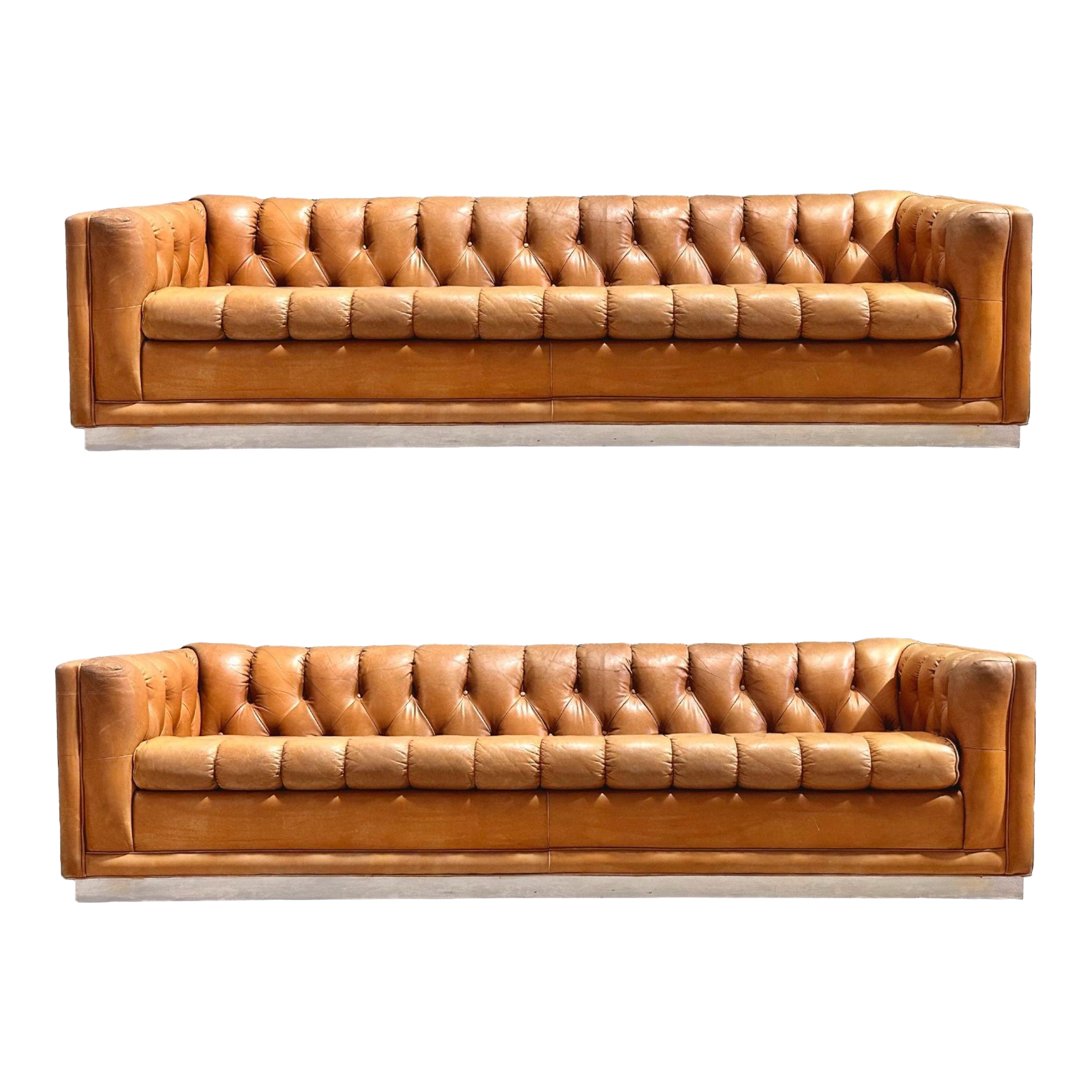 Mid Century Modern Leather Chesterfield Sofa Pair on Chrome Bases Chairish