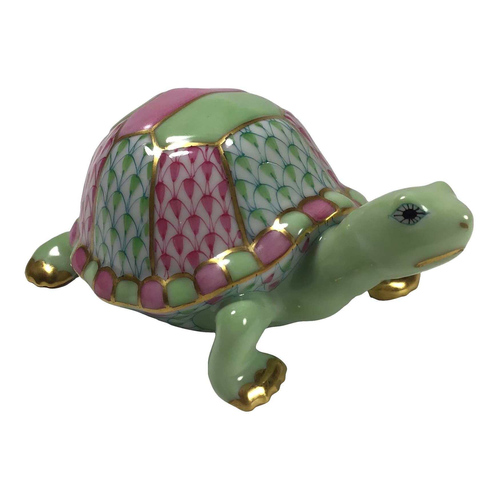 2000’s Herend Preppy Turtle in Pink and Green Fishnet Pattern | Chairish