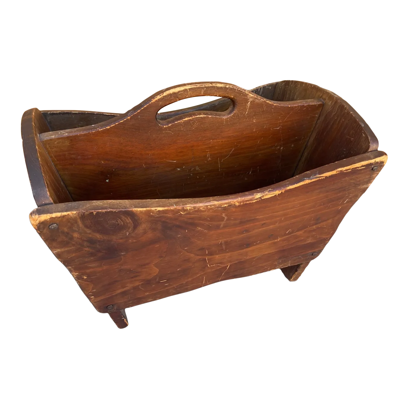 Antique Rustic European Wood Magazine Rack | Chairish