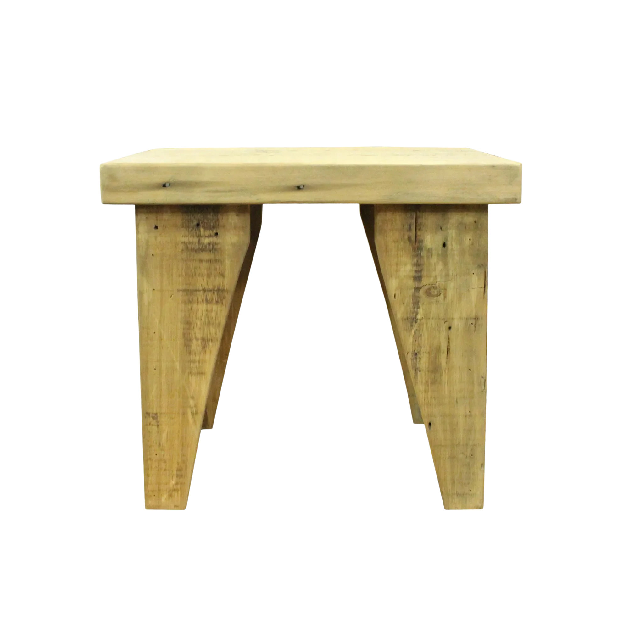 Raw Wood Rustic Handmade Finish Rectangular Wood Stool Table | Chairish