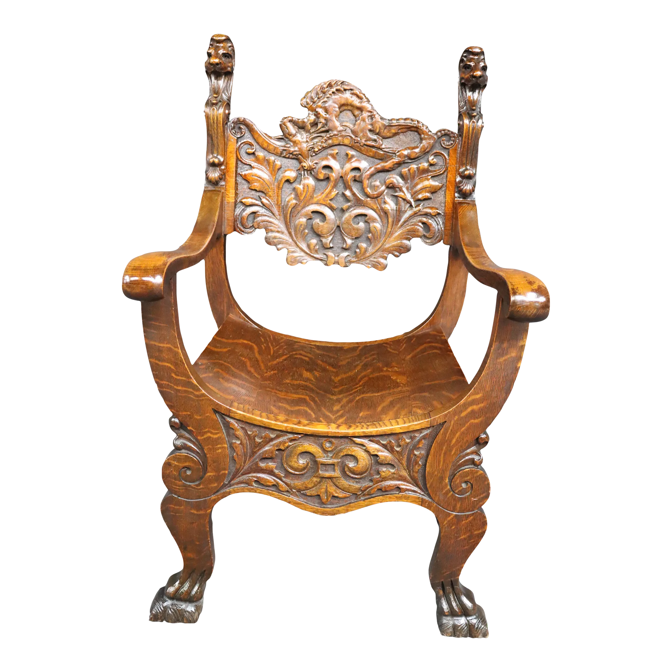 Victorian Quarter Sawn Oak Savonarola Chair | Chairish