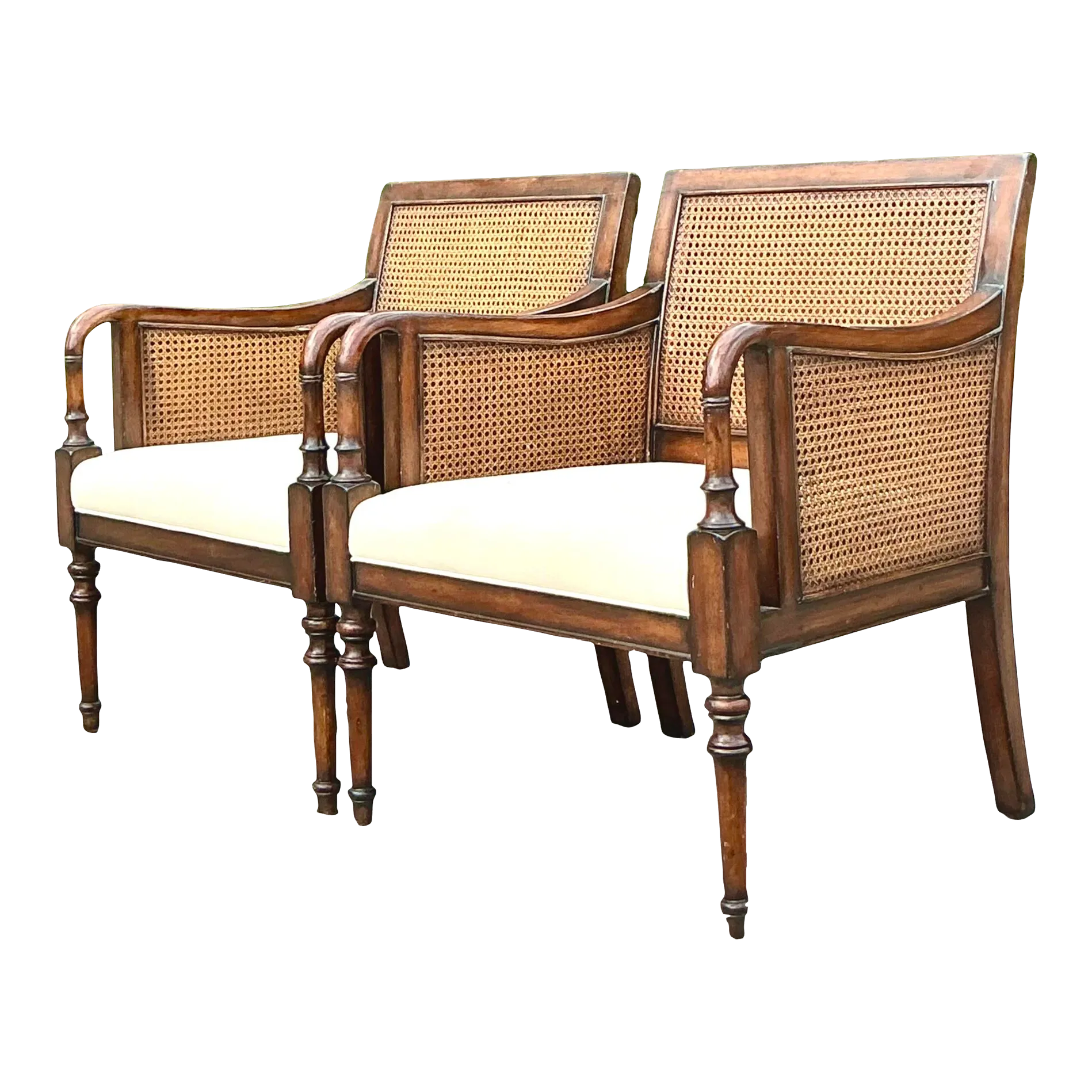 Vintage Coastal Cane Lounge Chairs - a Pair | Chairish