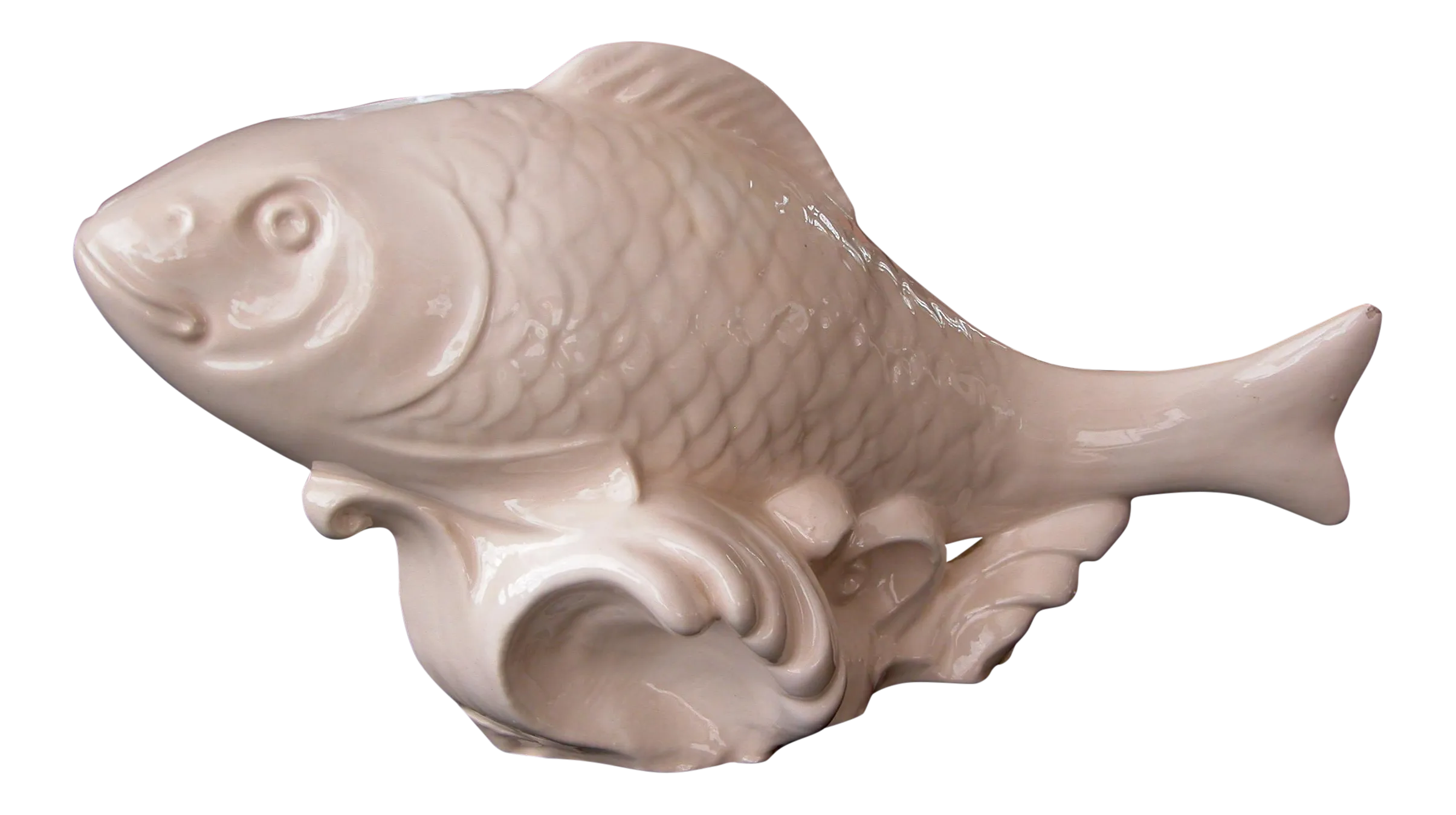 A Lively and Large-Scaled Italian Mid-Century Ivory-Glazed Faience Fish ...