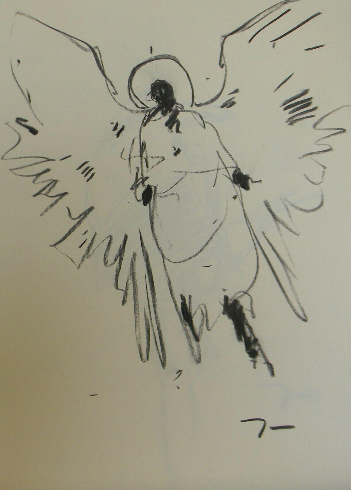 Contemporary Minimalist Angelic Figure Charcoal Drawing on Paper by ...