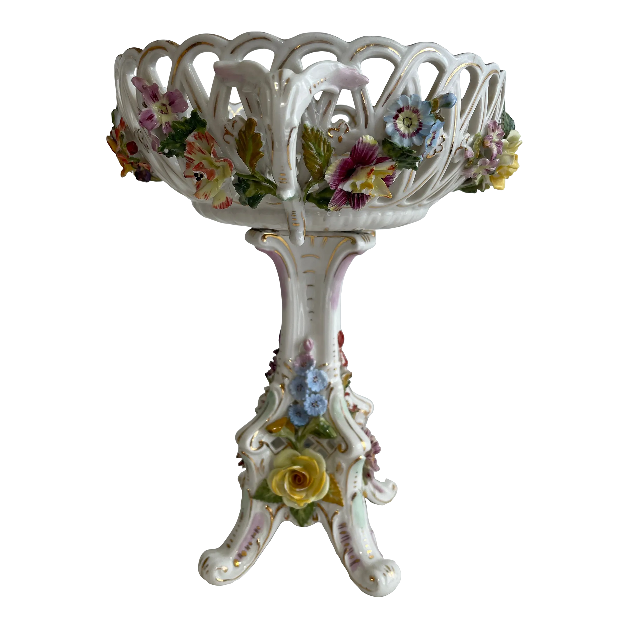 Mid 19th Century Antique Dresden Porcelain Compote | Chairish