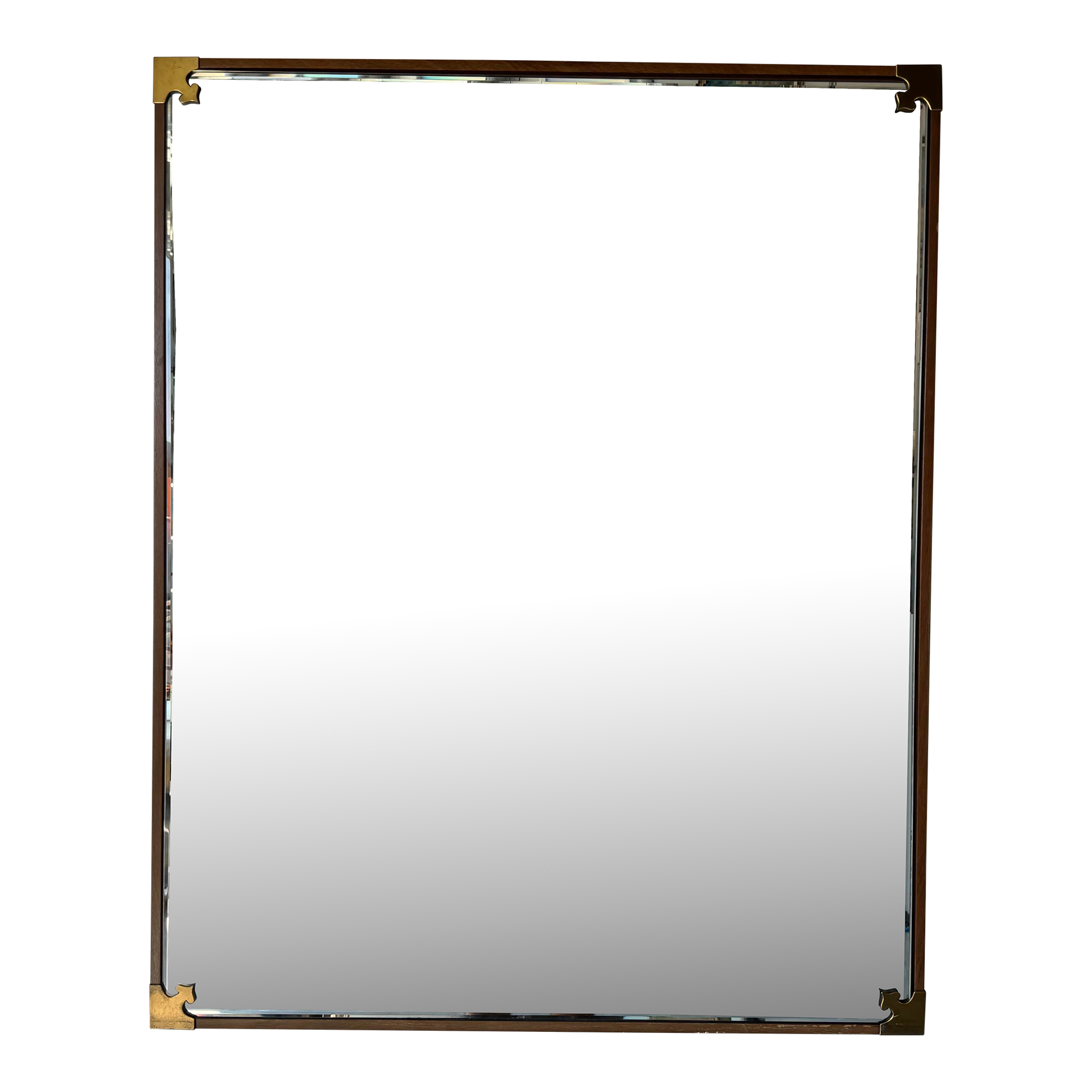 70's Vintage Asian Style Wood and Accent Brass Wall Mirror | Chairish