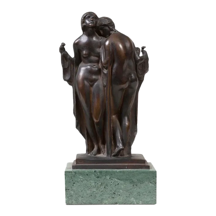 Fine Art Deco Modernist Bronze Figural Sculpture of Two Robed Women ...