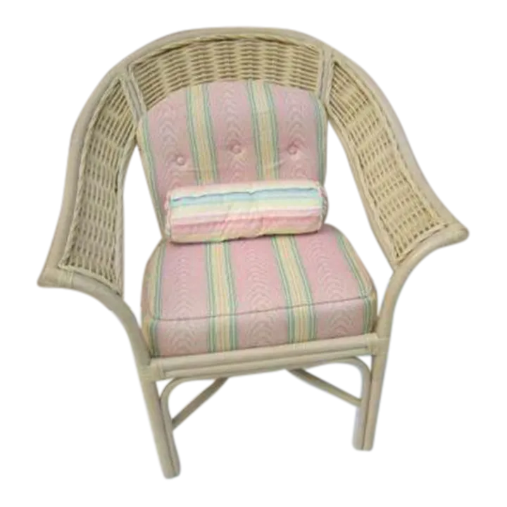 1970s Vintage Ficks Reed Bamboo Rattan Cushion Pink Stripes Whitewash ...
