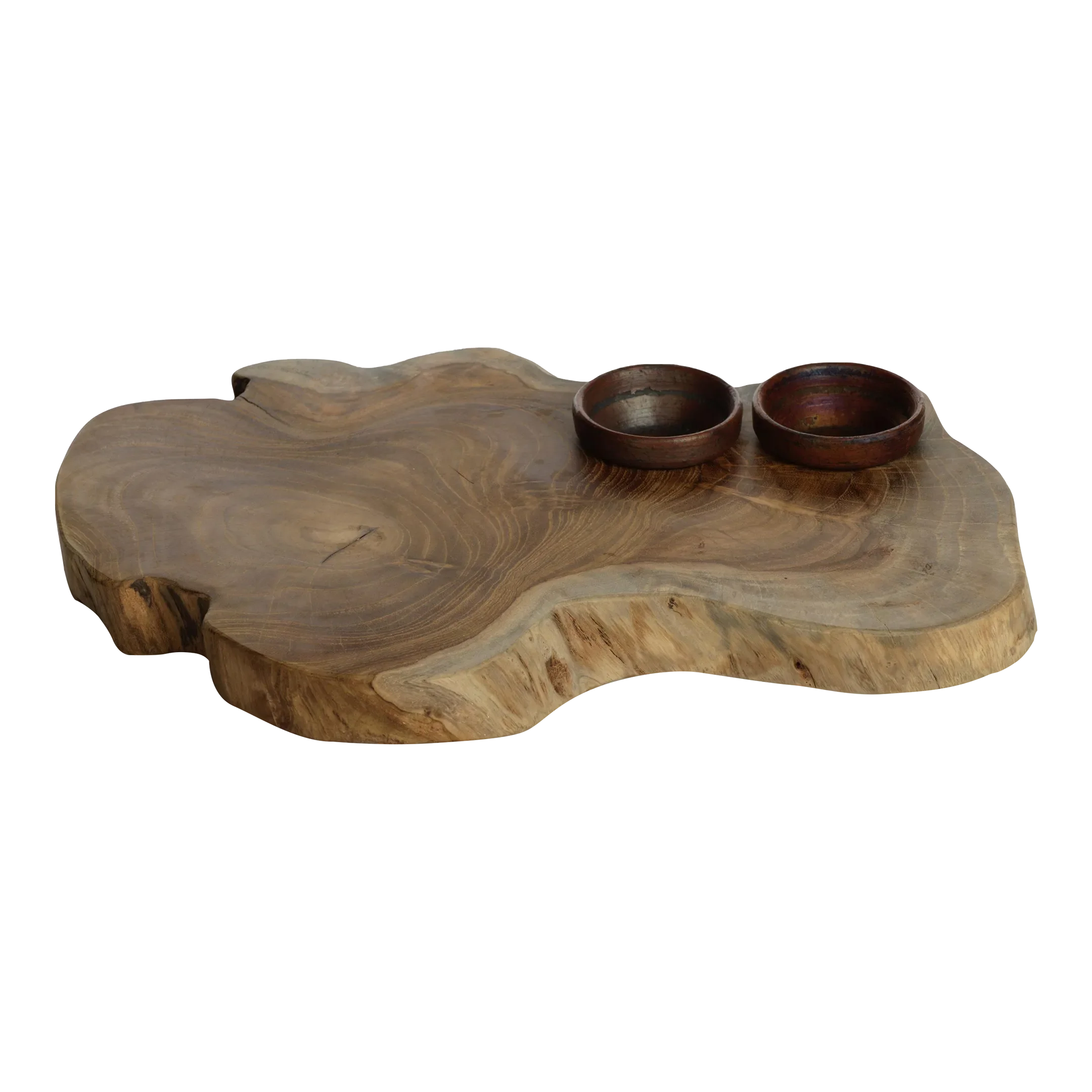 Banda Teak Root Serving Board with Condiment Bowls | Chairish
