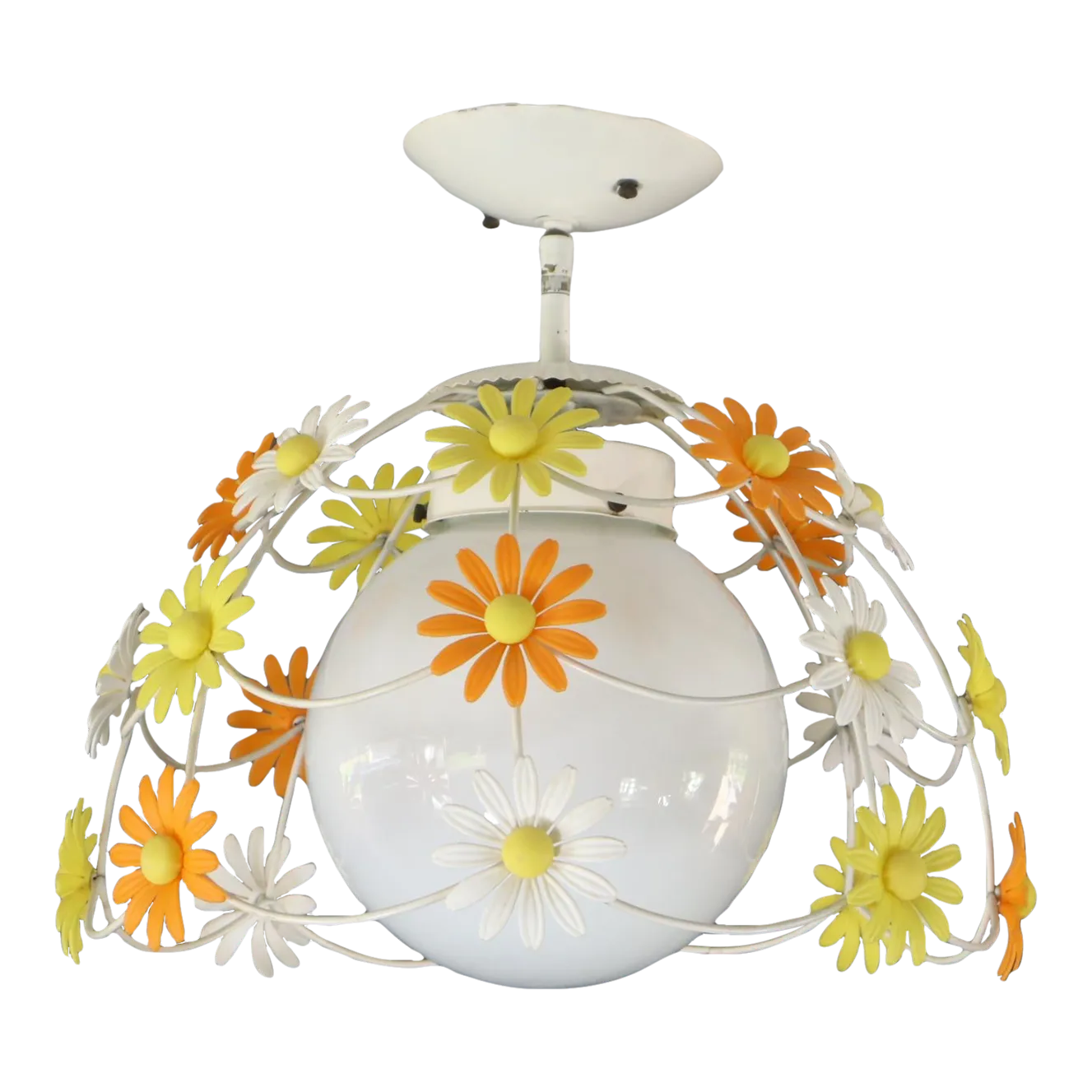 Vintage 70's Mod Floral Daisy Ceiling Light Flush Mount Cage Flower ...