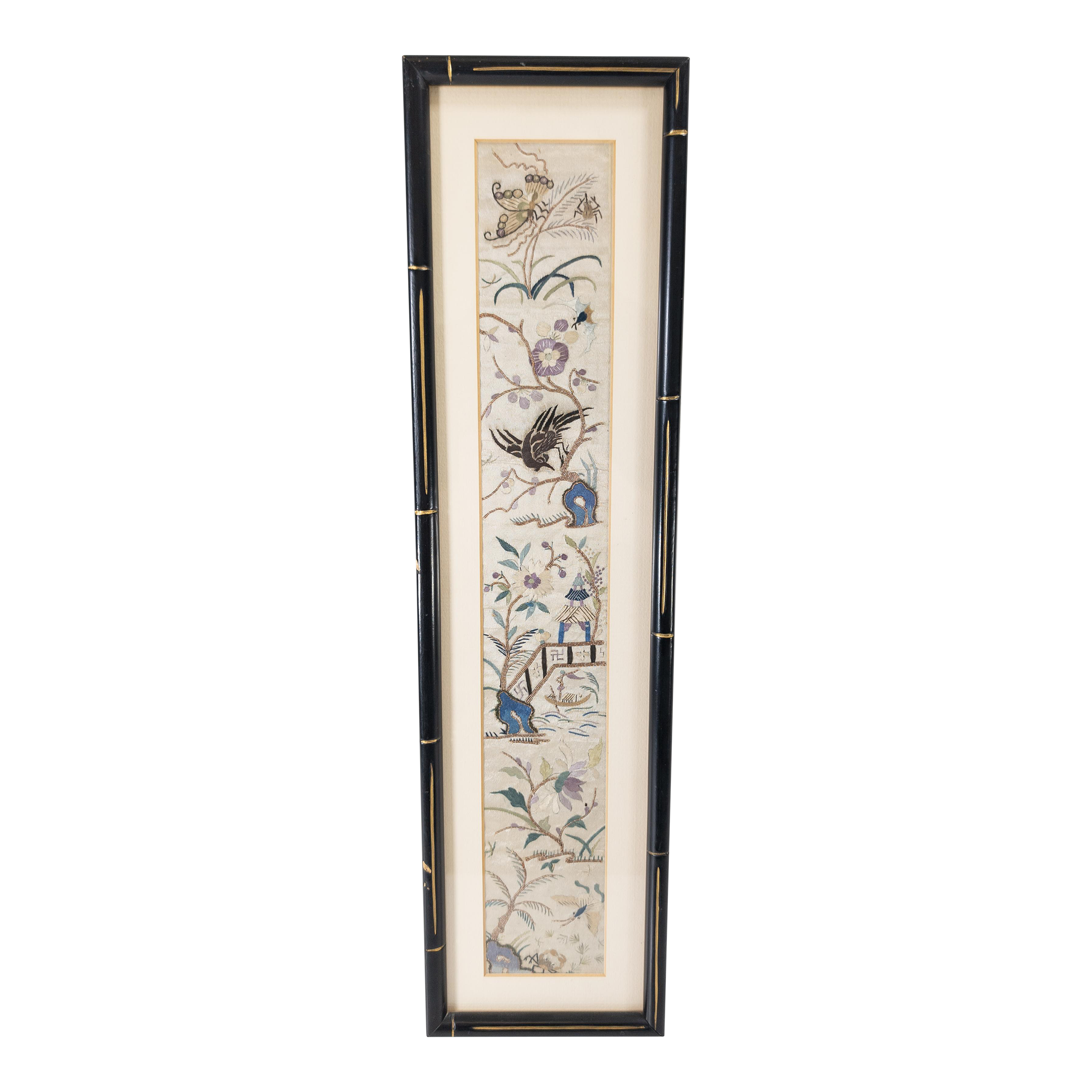 19th Century Chinese Silk Embroidered Robe Sleeve Panel | Chairish