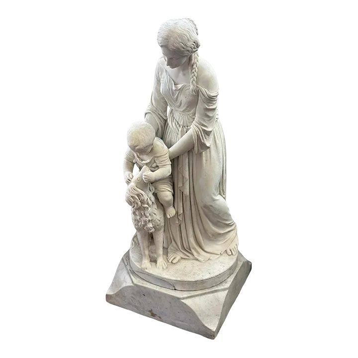19th Century Italian Marble Sculpture of a Mother & Child | Chairish